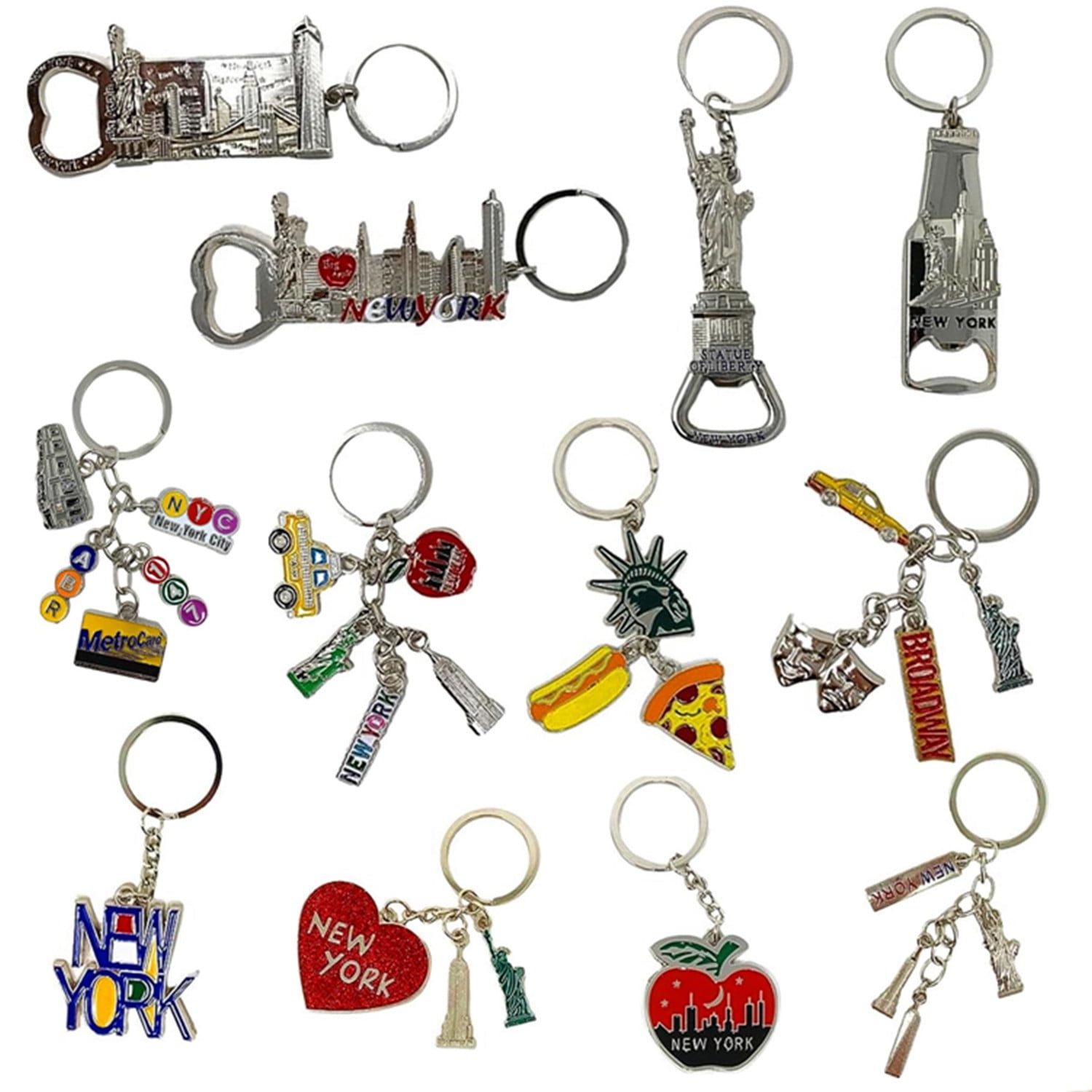 12 Pieces Silver NYC Souvenir Keychain Collection, New York Metal ...