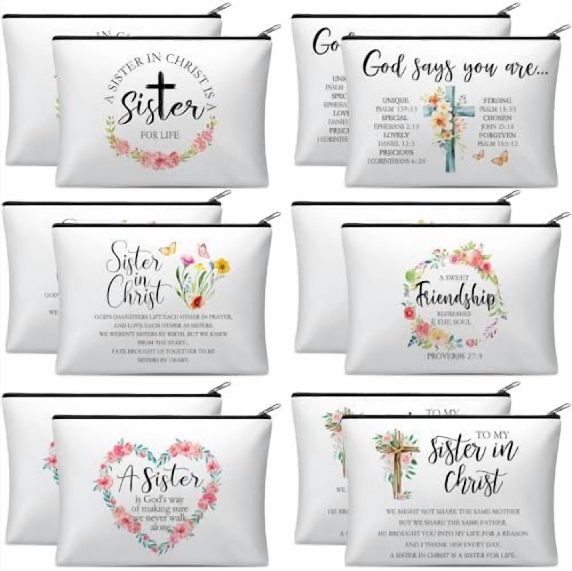 12 Pieces Sisters in Christ Makeup Bags Christian Gifts for Women ...