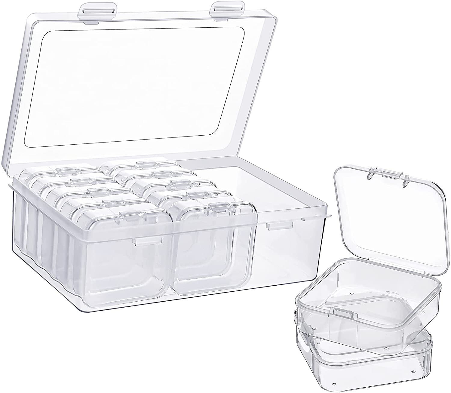 12 Pieces Small Clear Plastic Beads Storage Container and Organizer Transparent Boxes with ...
