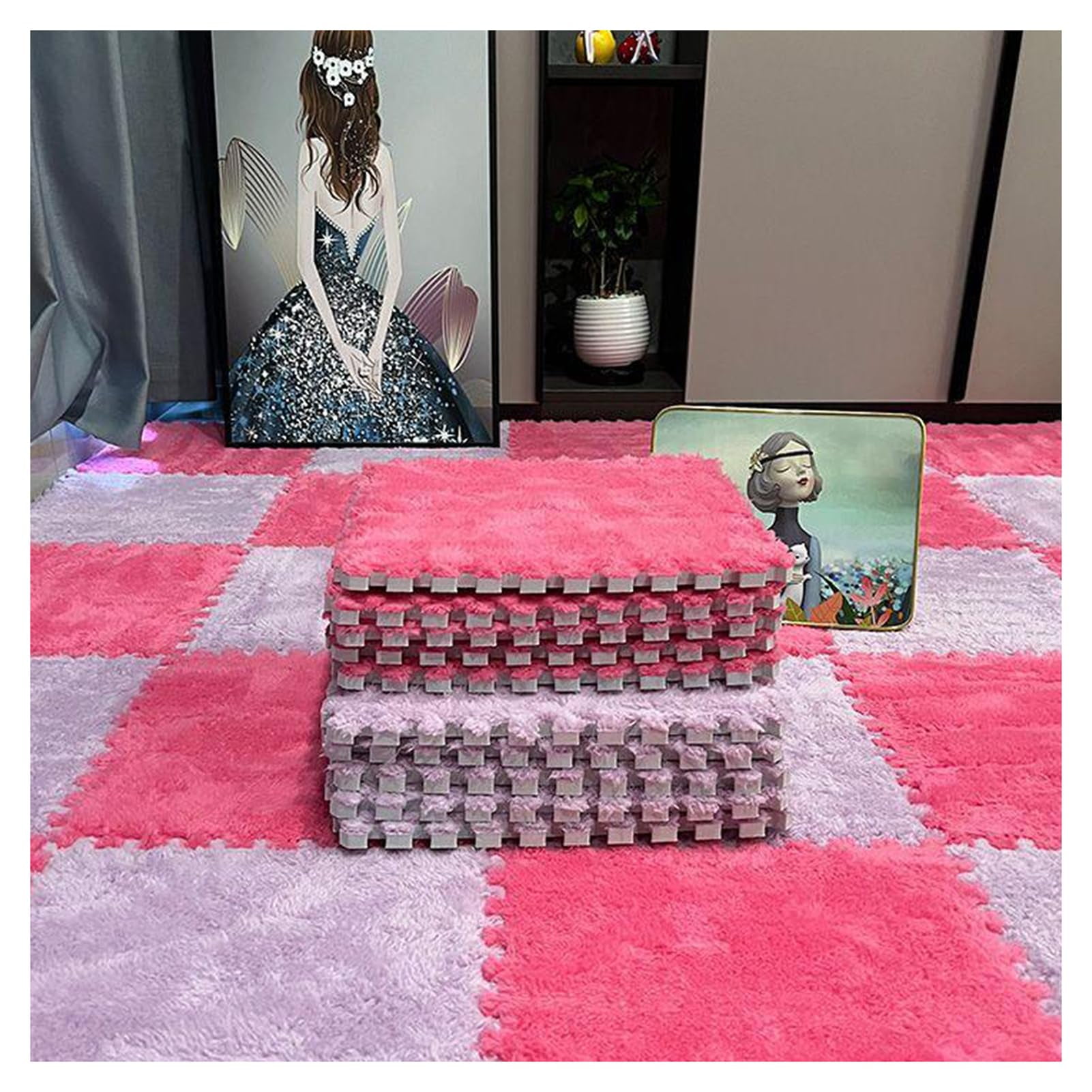 12 Pieces Soft Shaggy Area Rugs, Fluffy Interlocking Carpet Tiles, Non ...