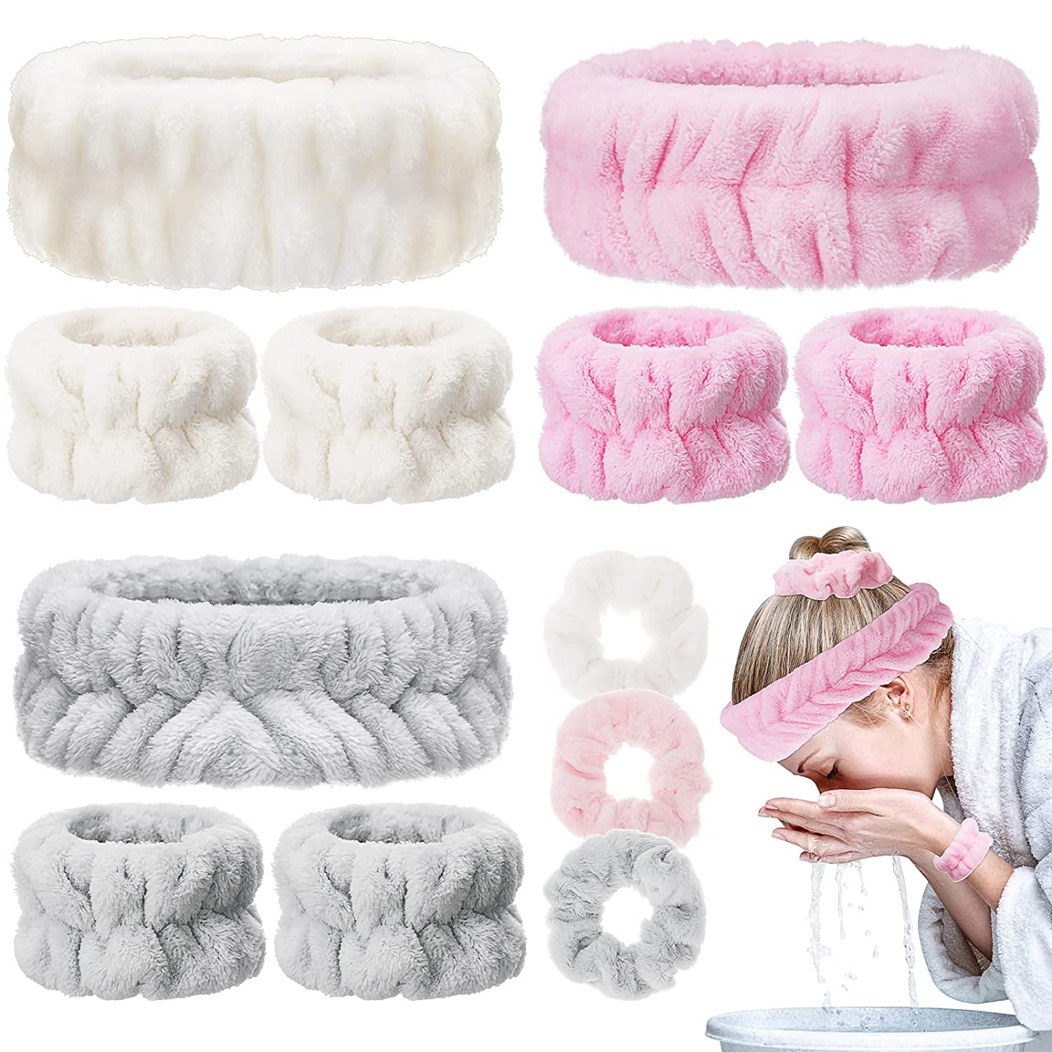 12 Pieces Spa Headband Wrist Washband Hair Scrunchies Set Includes 3 ...
