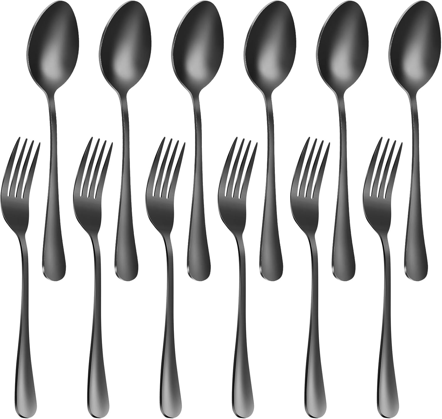 12 Pieces Spoons and Forks Set, Black Food Grade Stainless Steel ...