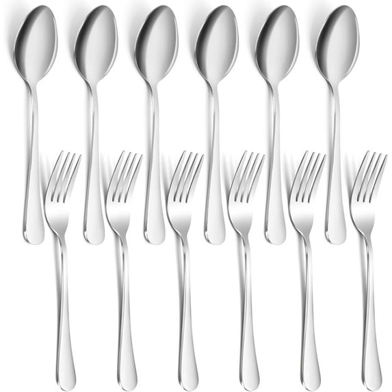 12 Pieces Spoons and Forks Set,Food Grade Stainless Steel Flatware ...
