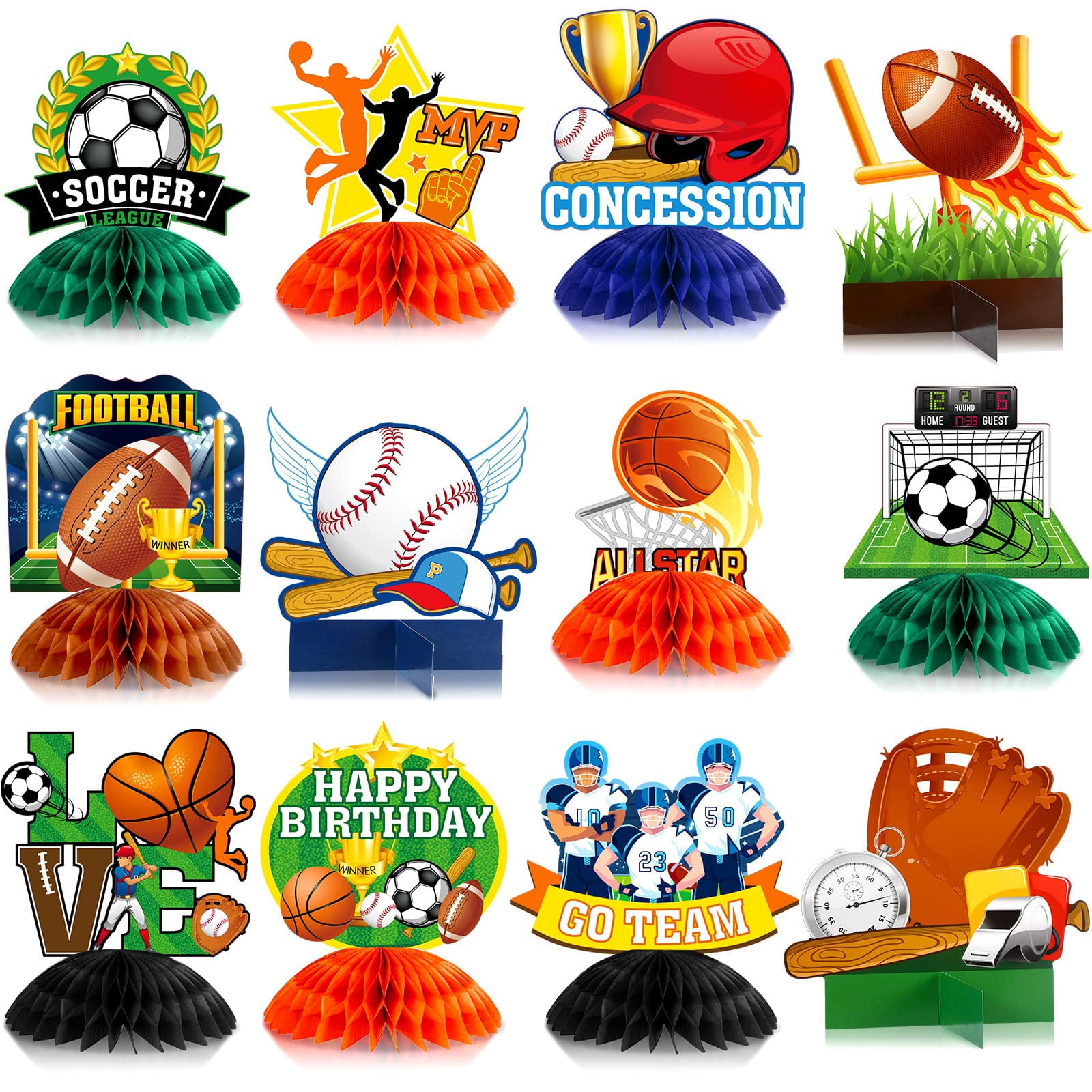 12 Pieces Sports Themed Birthday Party Supplies Sports Centerpieces for ...