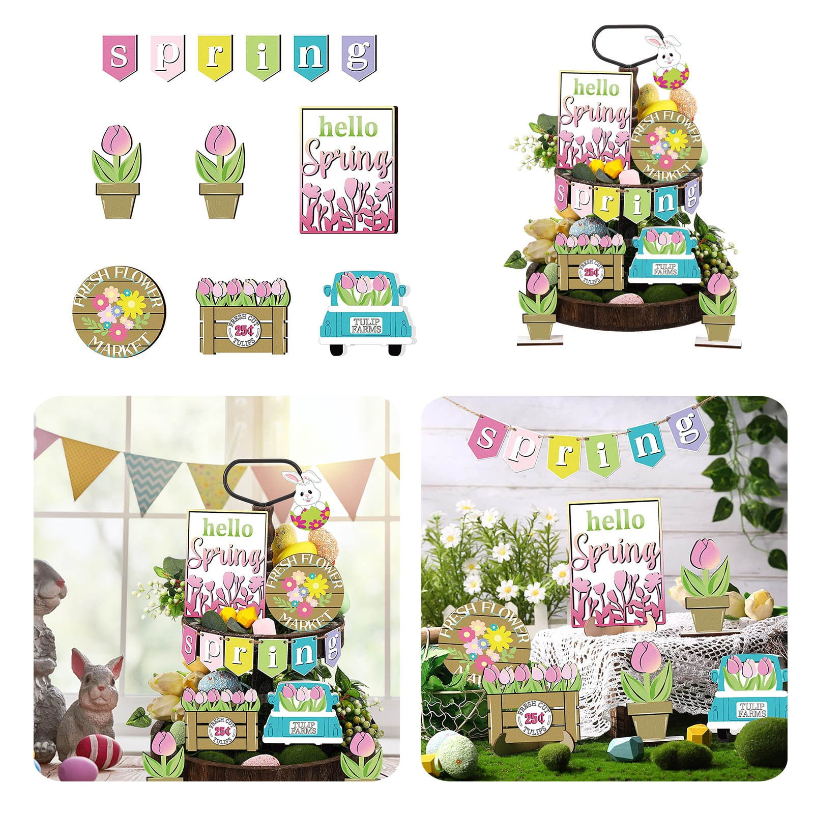 Mrzhqd 12 Pieces Spring Tiered Tray Decor Daisy Flower Acrylic Signs ...