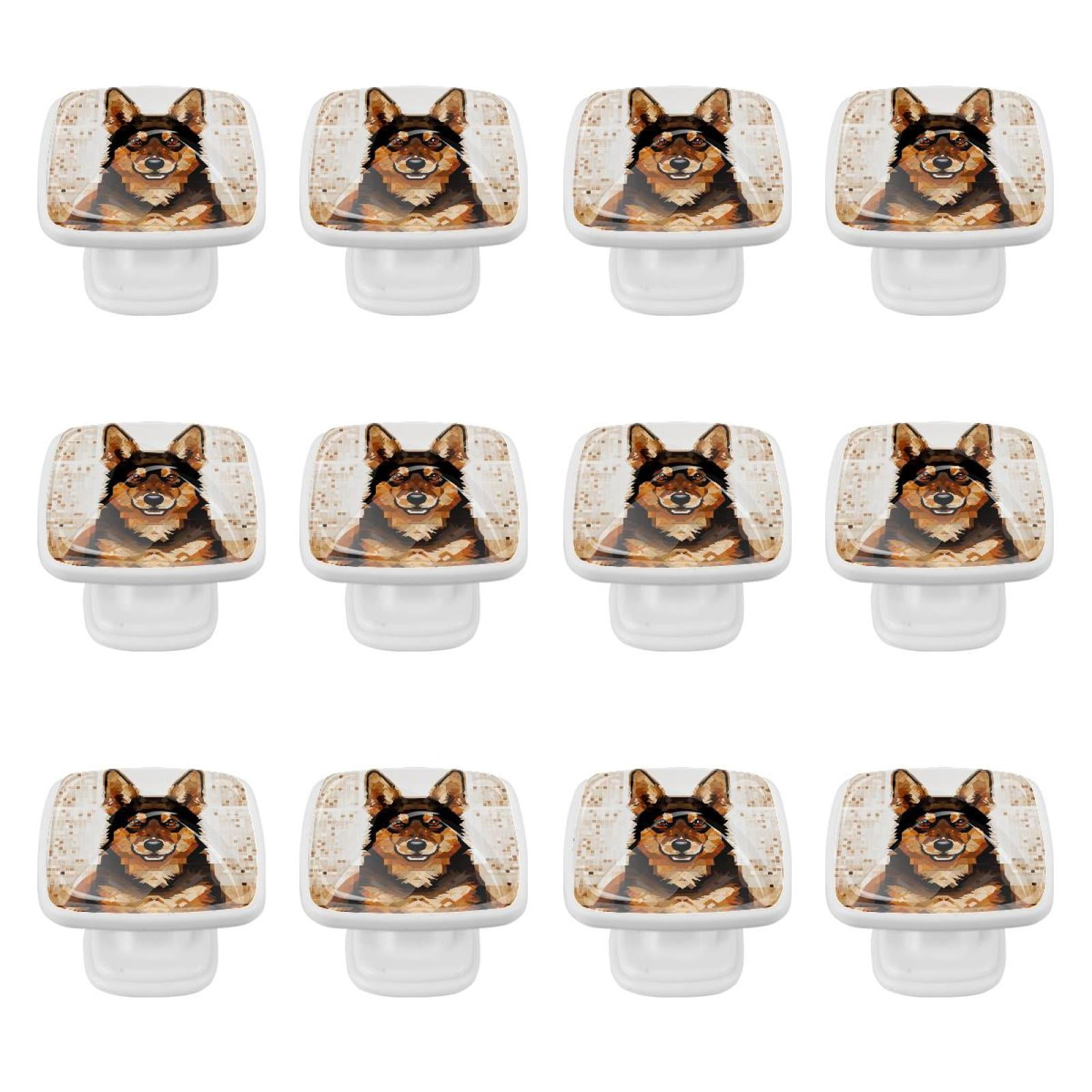 12 Pieces Square Cabinet Handles Cute Dog Knobs Square Drawer Pulls ...