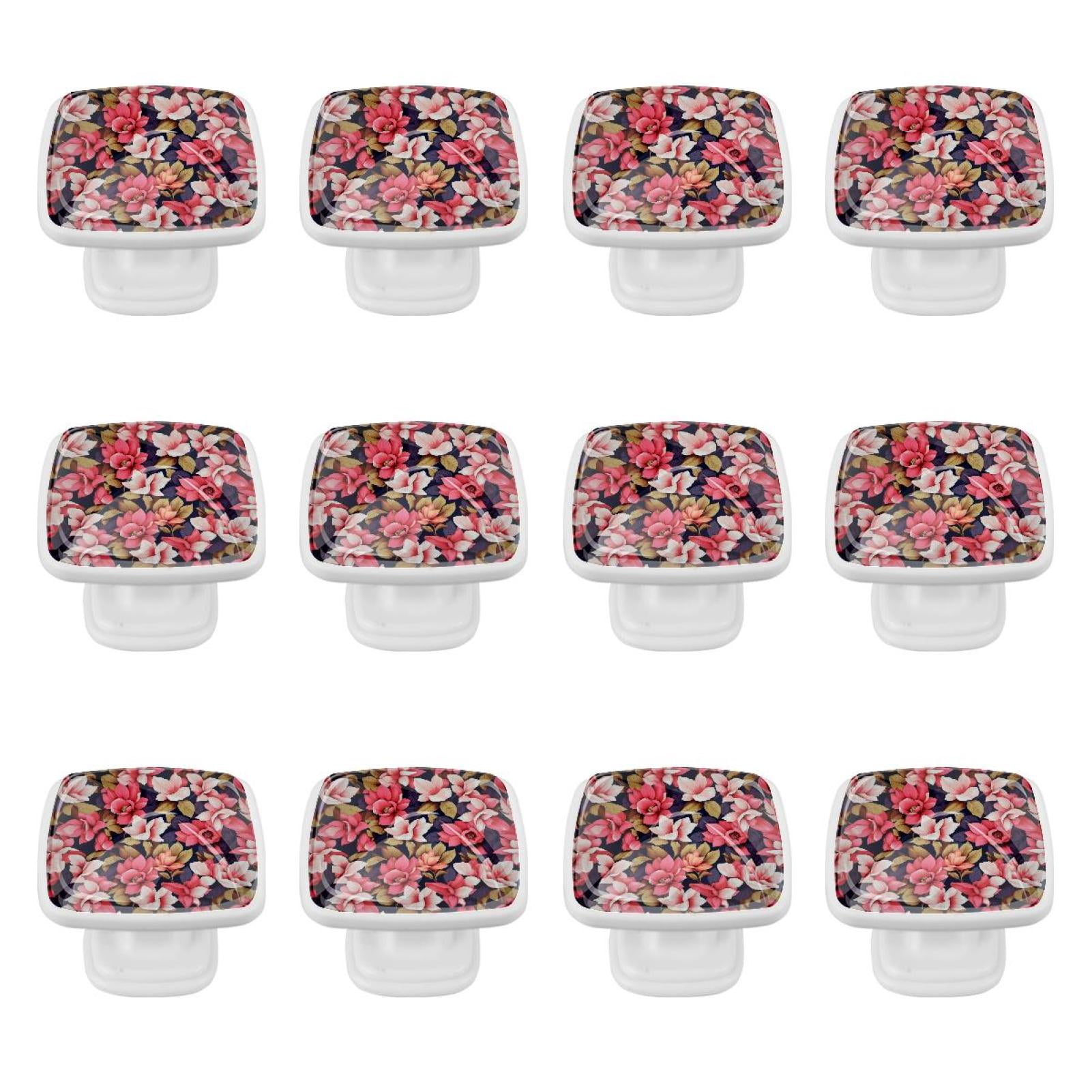 12 Pieces Square Cabinet Handles Floral Flower Knobs Square Drawer ...