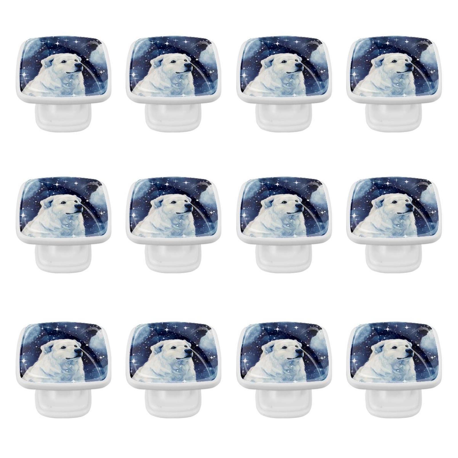 12 Pieces Square Cabinet Handles Starry Polar Bear Knobs Square Drawer ...