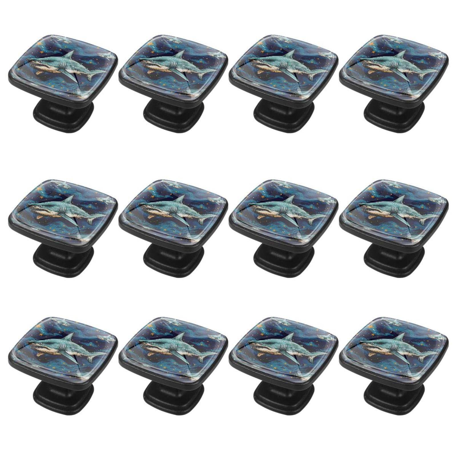 12 Pieces Square Cabinet Handles Starry Sky Shark Knobs Square Drawer Pulls with Screws for ...