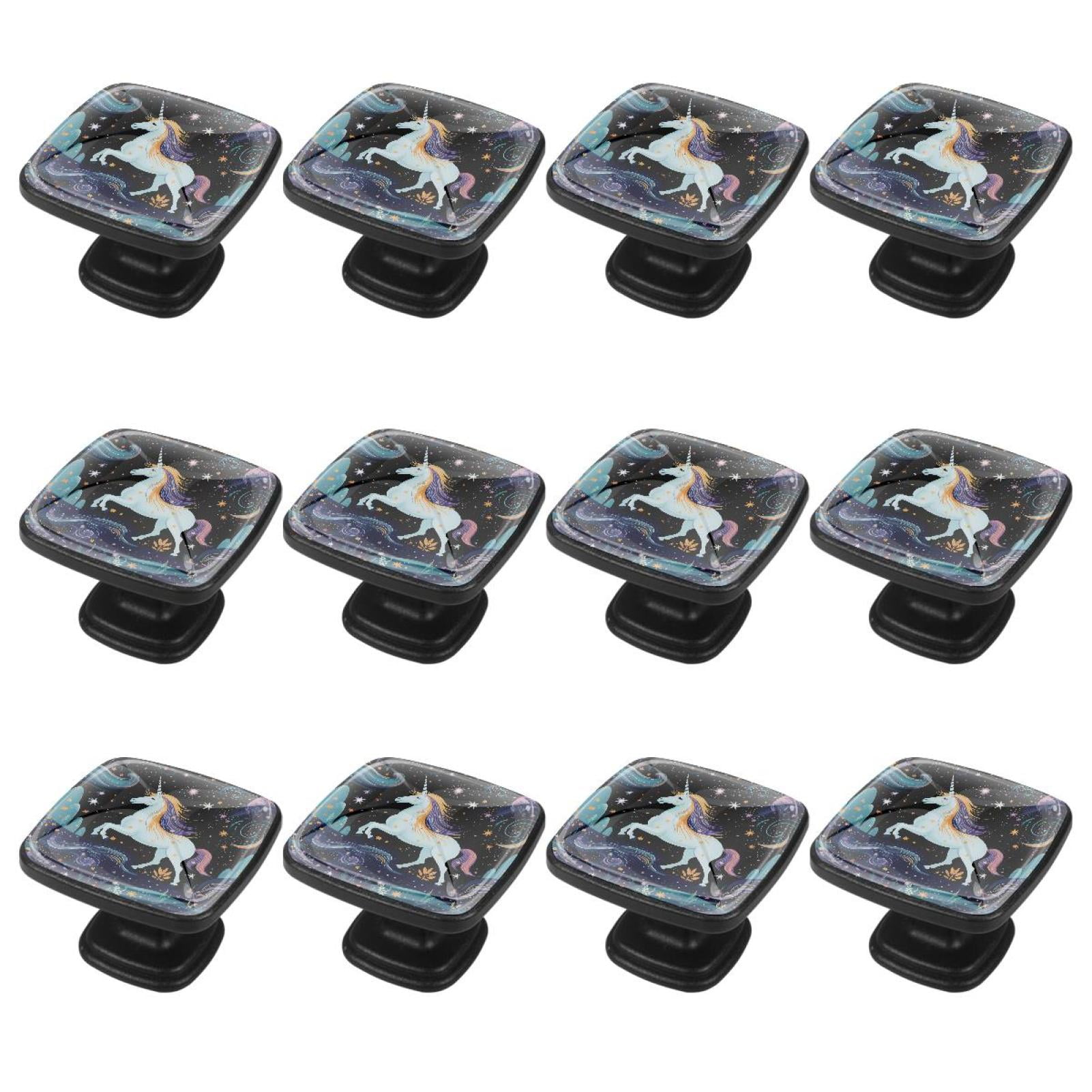 12 Pieces Square Cabinet Handles Starry Unicorn Knobs Square Drawer ...