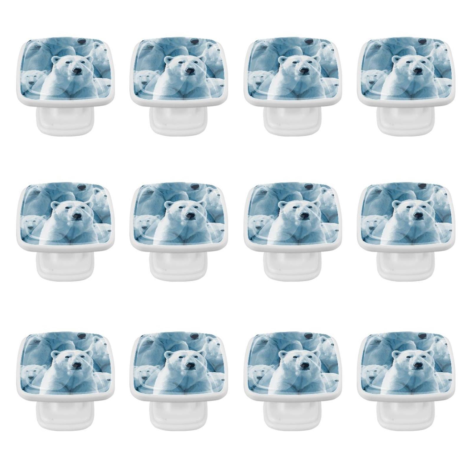 12 Pieces Square Cabinet Handles White Bear Knobs Square Drawer Pulls with Screws for Drawer ...