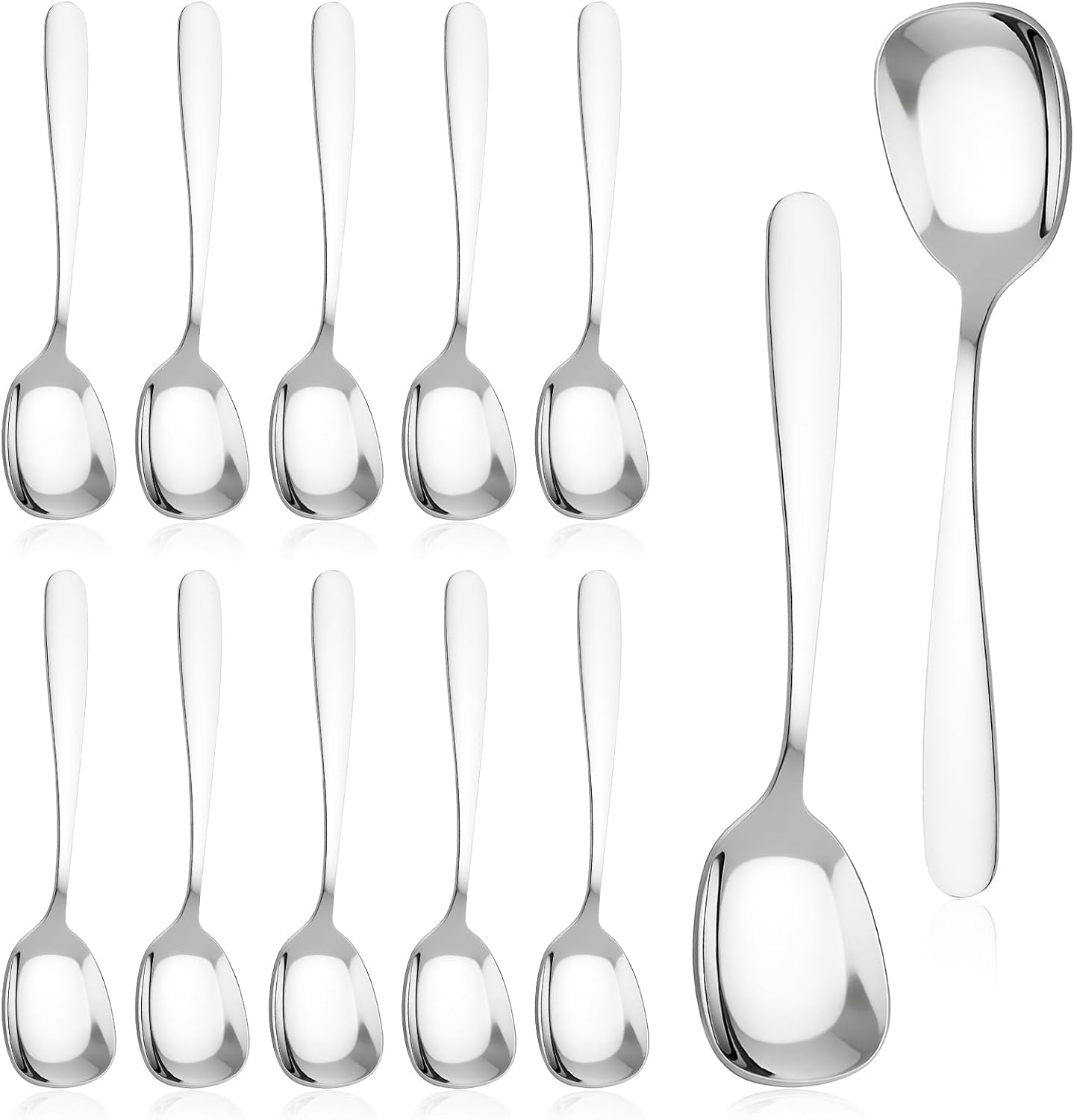 12 Pieces Square Head Stainless Steel Spoons, 7.3" Korean Style Heavy ...