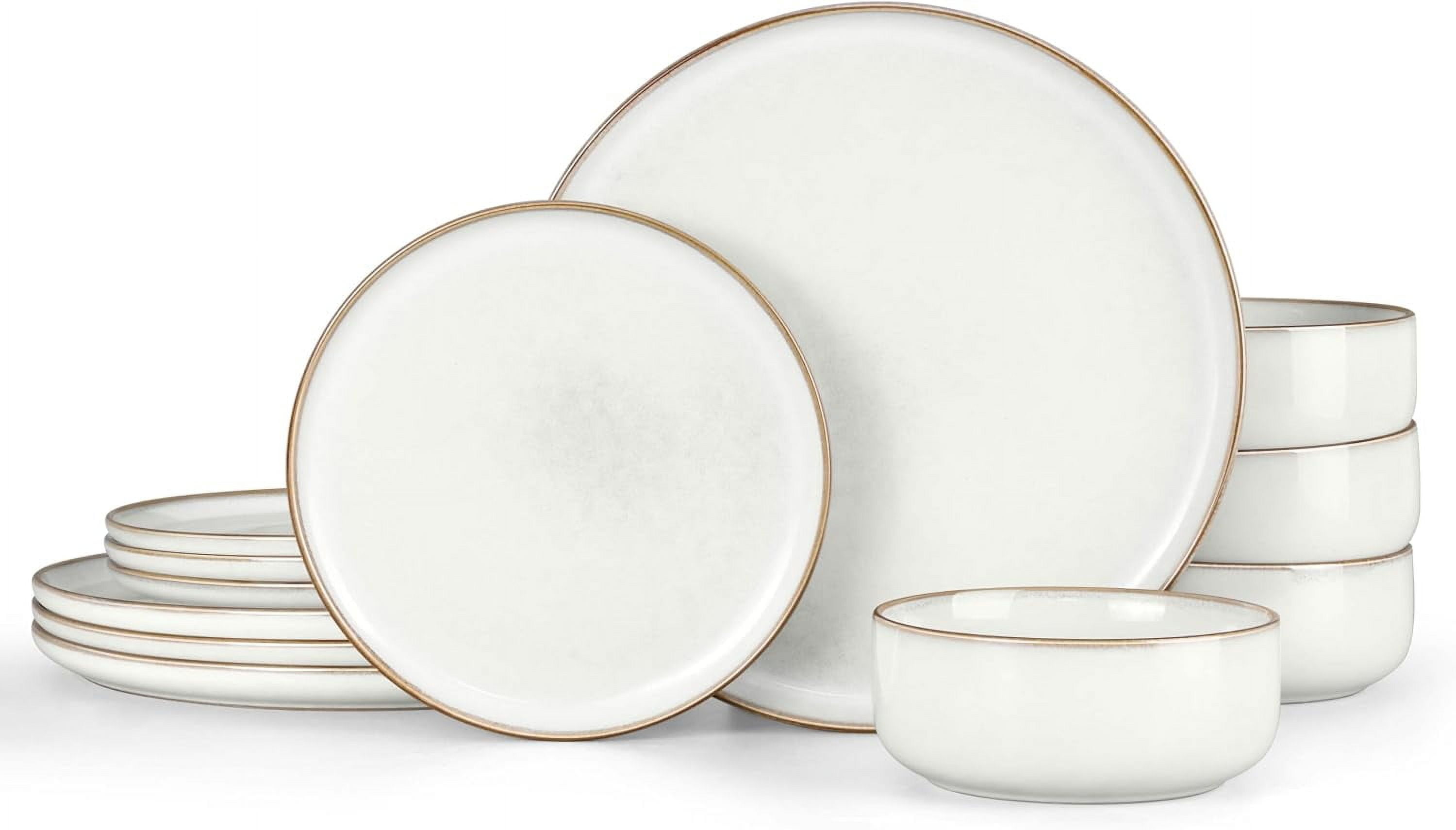 12 Pieces Square Stoneware Dinnerware Dishes Set for 4, Handmade Dining ...