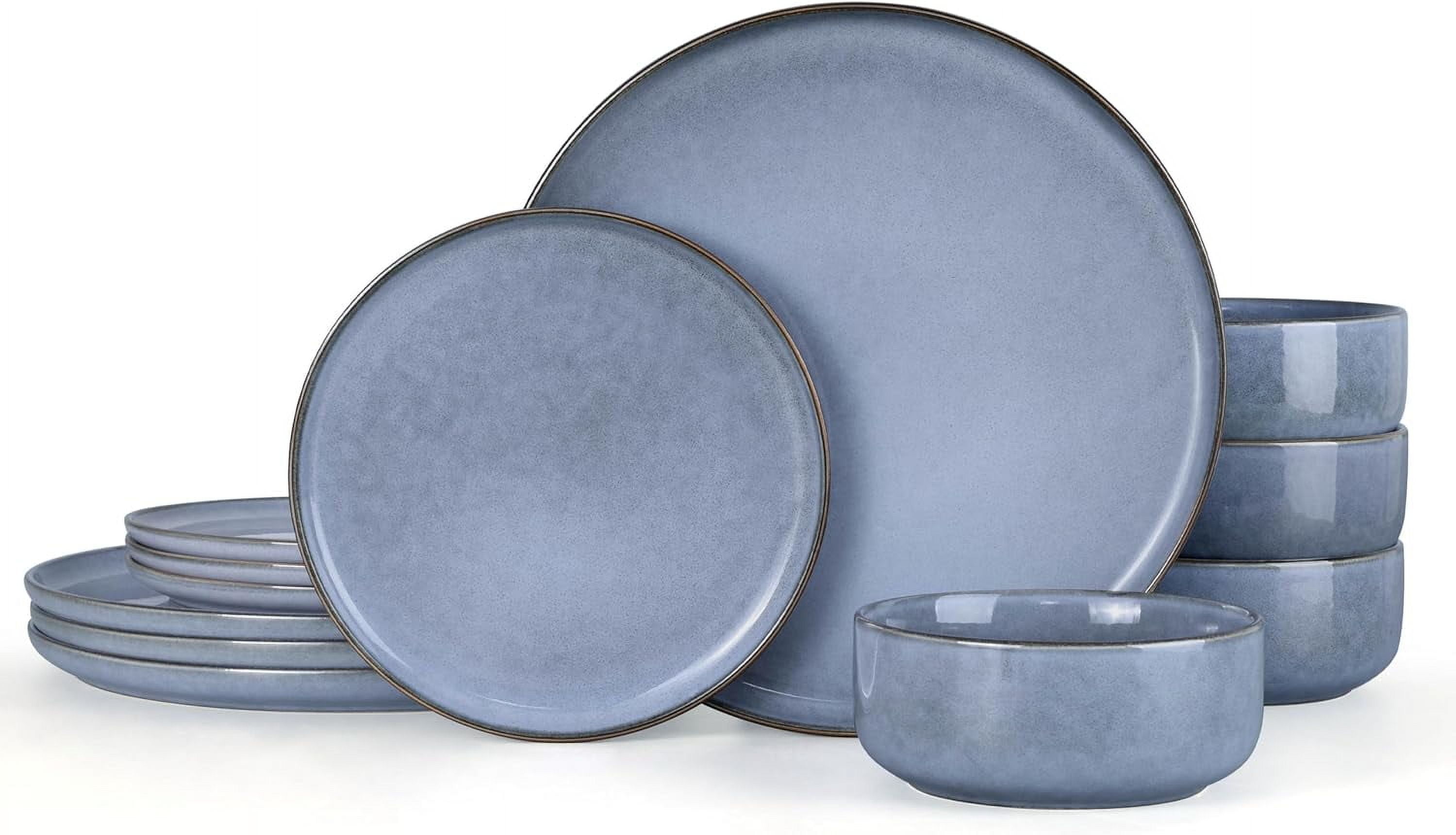 12 Pieces Square Stoneware Dinnerware Dishes Set for 4, Handmade Dining ...