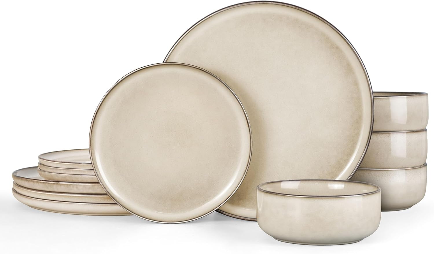 12 Pieces Square Stoneware Dinnerware Dishes Set for 4, Handmade Dining Plates and Bowls Sets ...