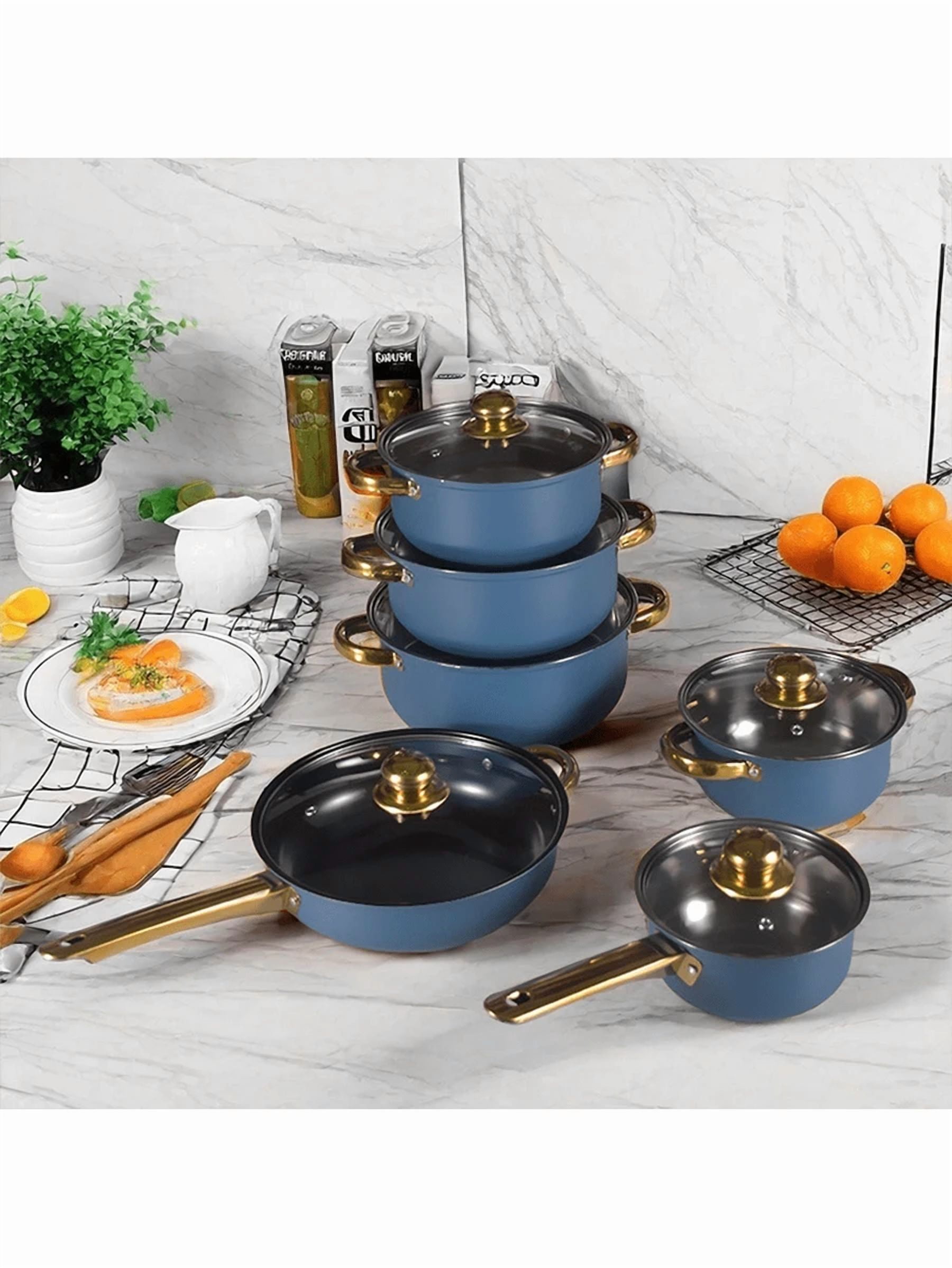 12 Pieces Stainless Steel Cookware Set Pot Set Soup Frying Pan Milk Cooking Pot Kitchen ...