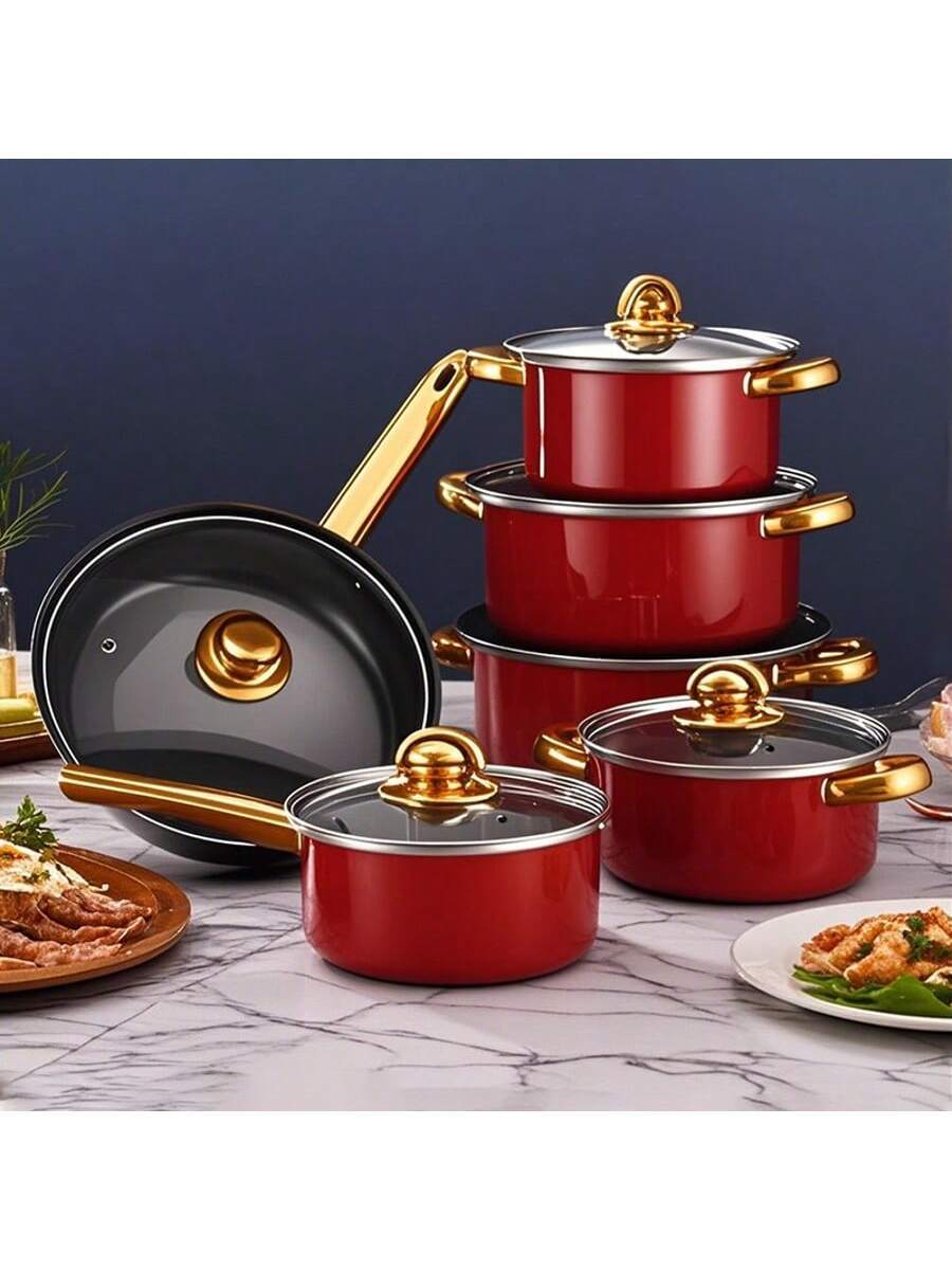 12 Pieces Stainless Steel Cookware Set Pot Set Soup Frying Pan Milk ...