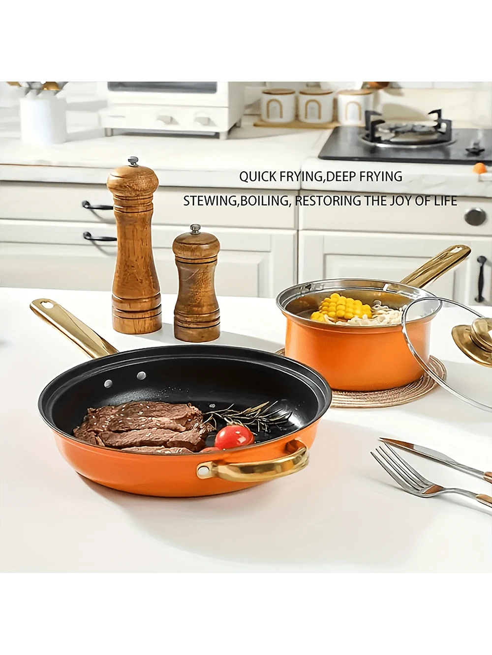 12 Pieces Stainless Steel Cookware Set Pot Set Soup Frying Pan Milk ...