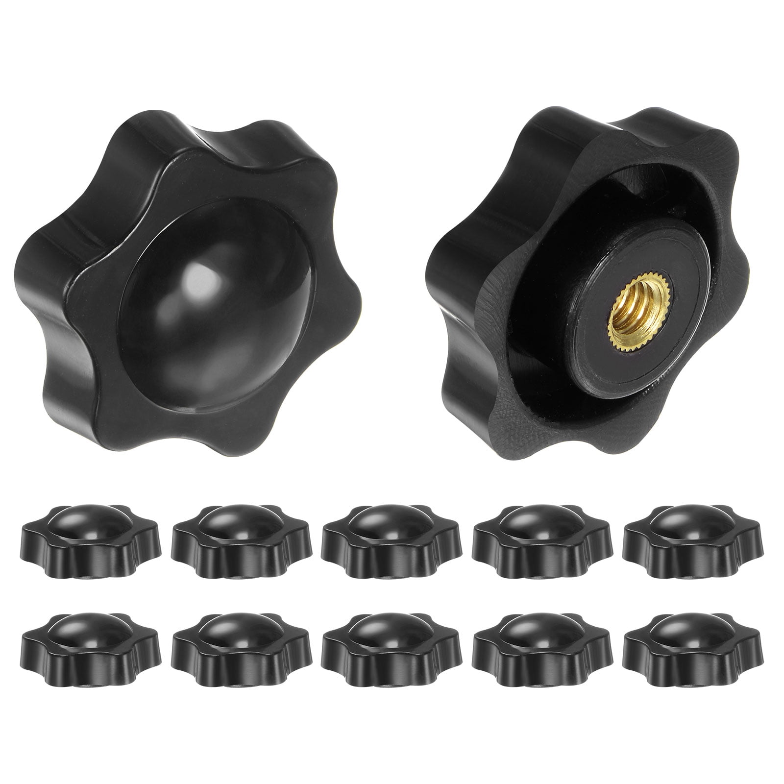 12 Pieces Star Knobs 1/4-20 Thread 38mm 6-Point Head Brass Insert Non-Through Hole Threaded Hand ...