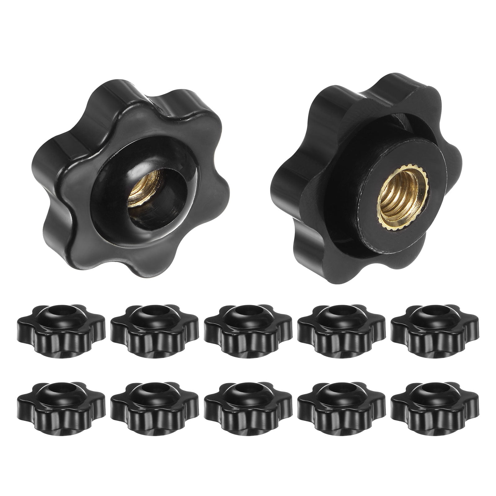 12 Pieces Star Knobs M6 Thread 25mm 6-Point Head Brass Insert Through ...