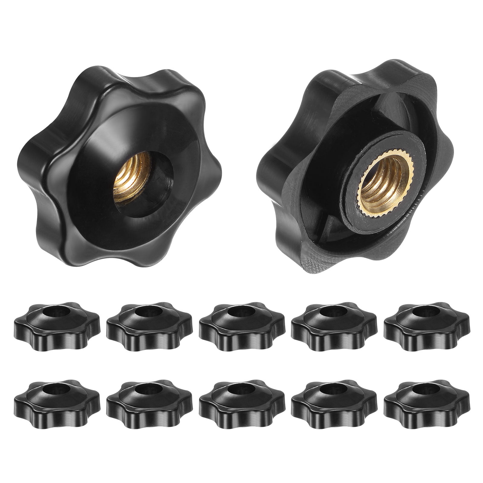 12 Pieces Star Knobs M8 Thread 32mm 6-Point Head Brass Insert Through ...