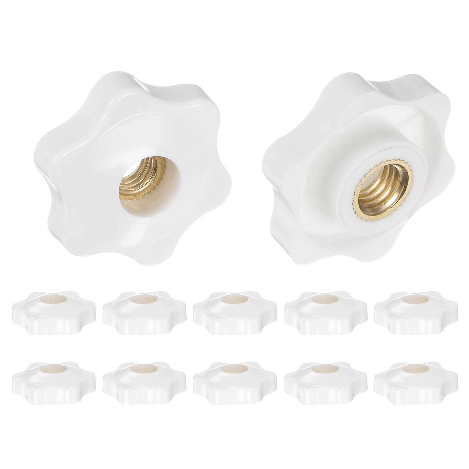 12 Pieces Star Knobs M8 Thread 32mm 6-Point Head Brass Insert Through ...