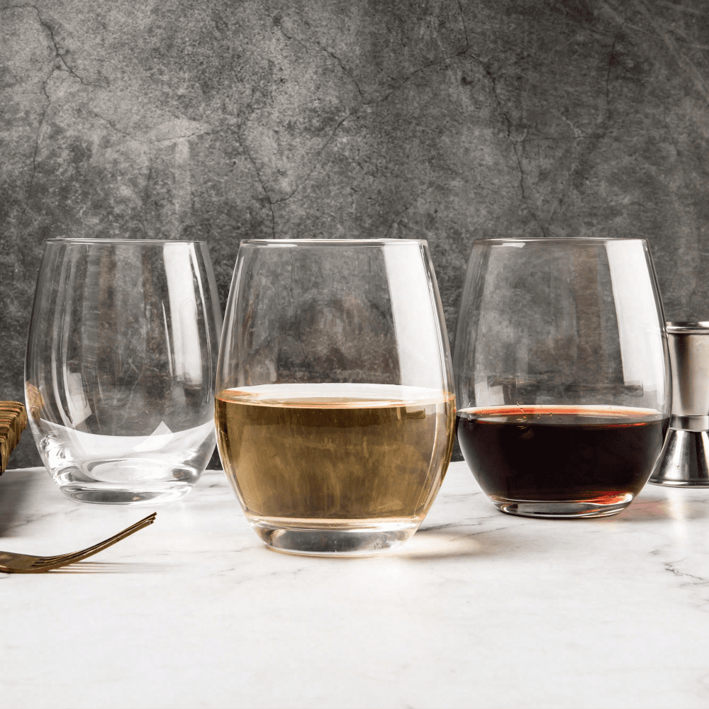 [12-Pieces] Stemless Wine Glasses Set, 15 Ounce Smooth Rim Standard ...