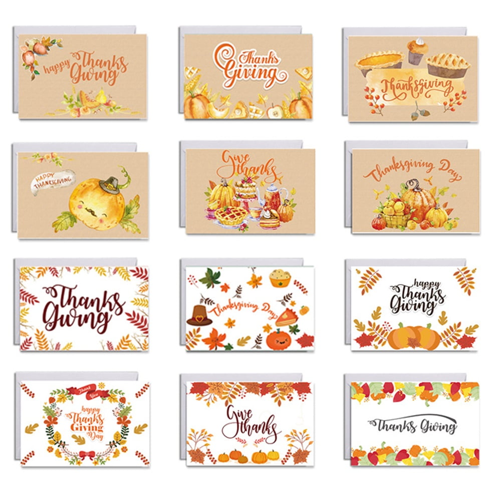12 Pieces Thanksgiving Greeting Cards with Envelopes Stickers Assorted ...