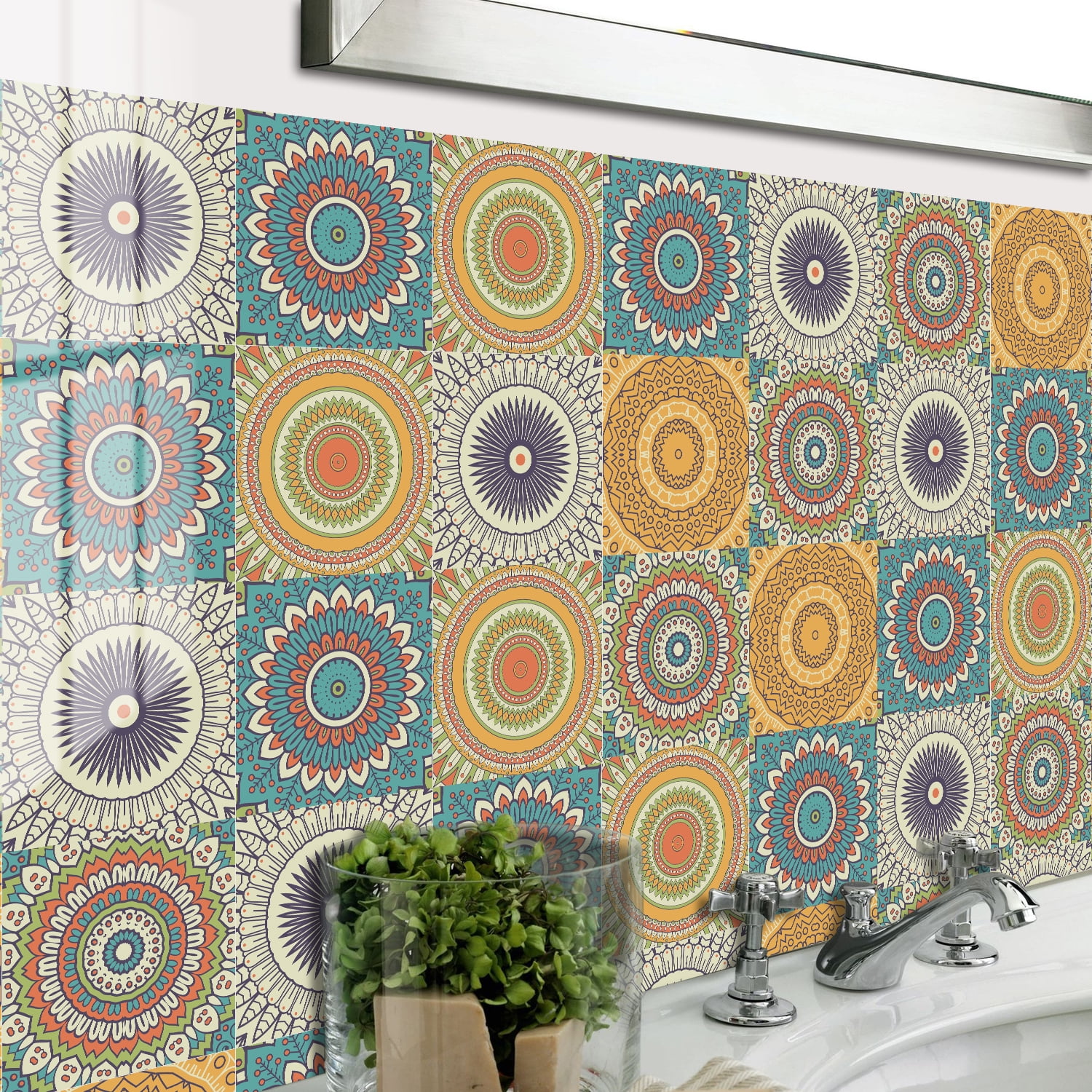 12 Pieces Tiles Stickers Kitchen Backsplash Decals 8x8inch Yellow ...