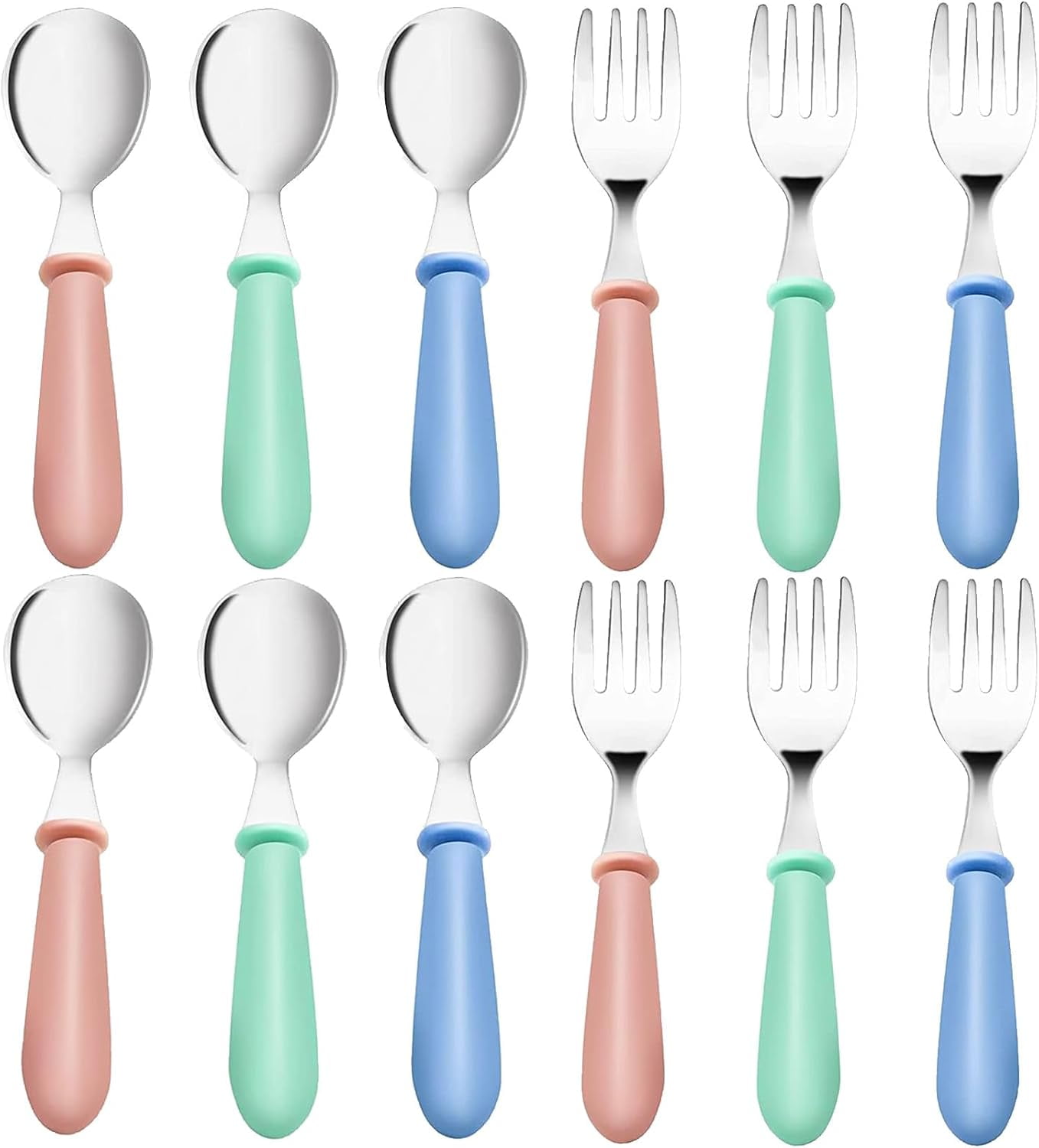 12 Pieces Toddler Utensils,Stainless Steel Baby Forks and Spoons ...