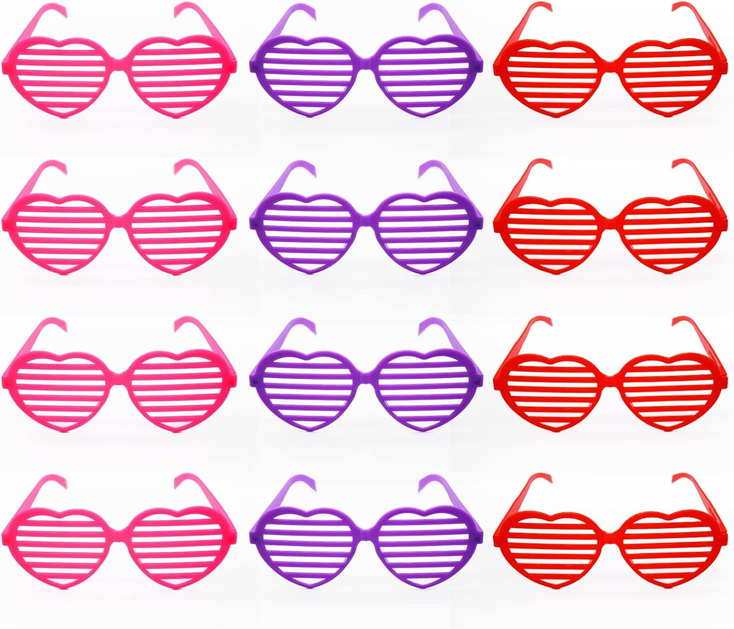 12 Pieces Valentine's Day Heart Eye Glasses - Red Pink Purple Plastic ...
