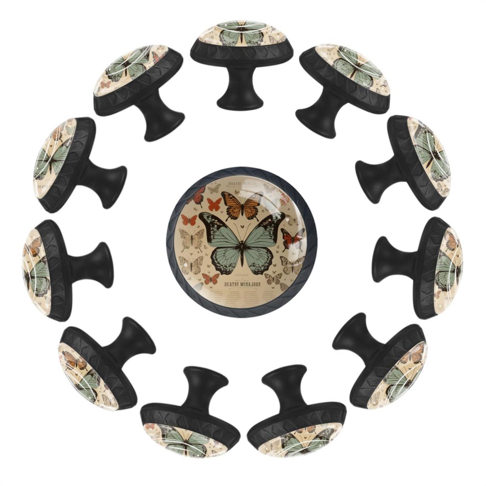 12 Pieces Vintage Colored Butterflies Poster Glass Knobs for Dresser ...