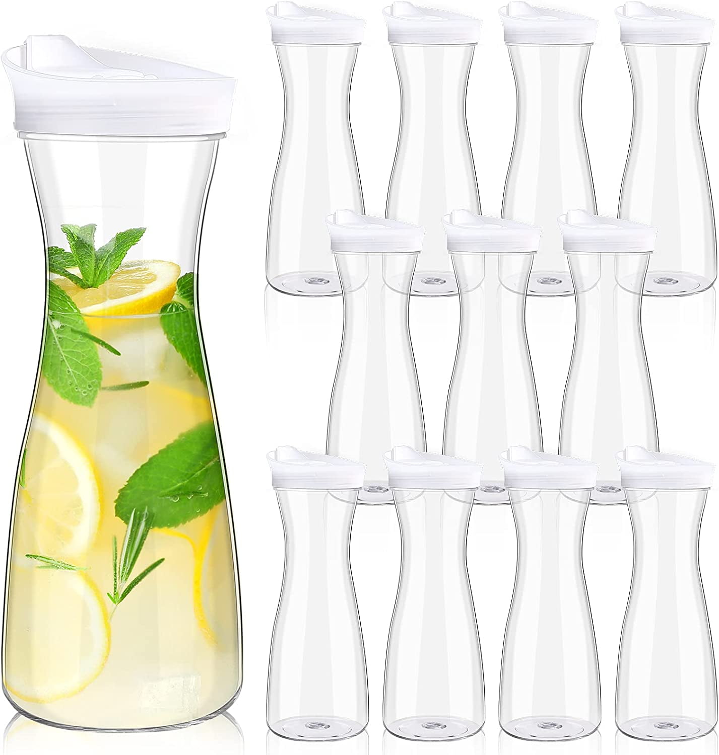 12 Pieces Water Carafes with Lid 20 oz Plastic Juice Container Pitcher ...