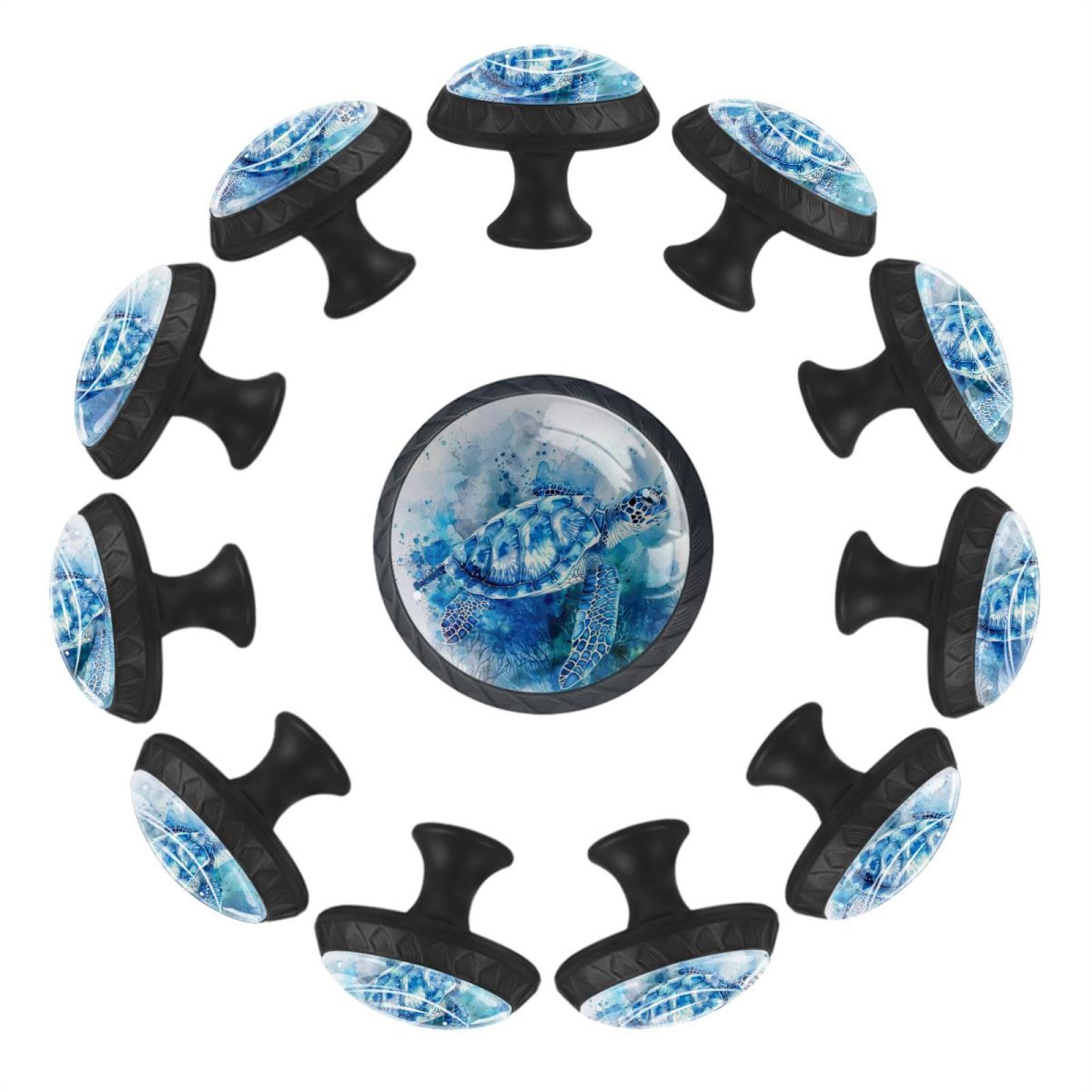 12 Pieces Watercolor Sea Turtle Blue Ocean Glass Knobs for Dresser ...