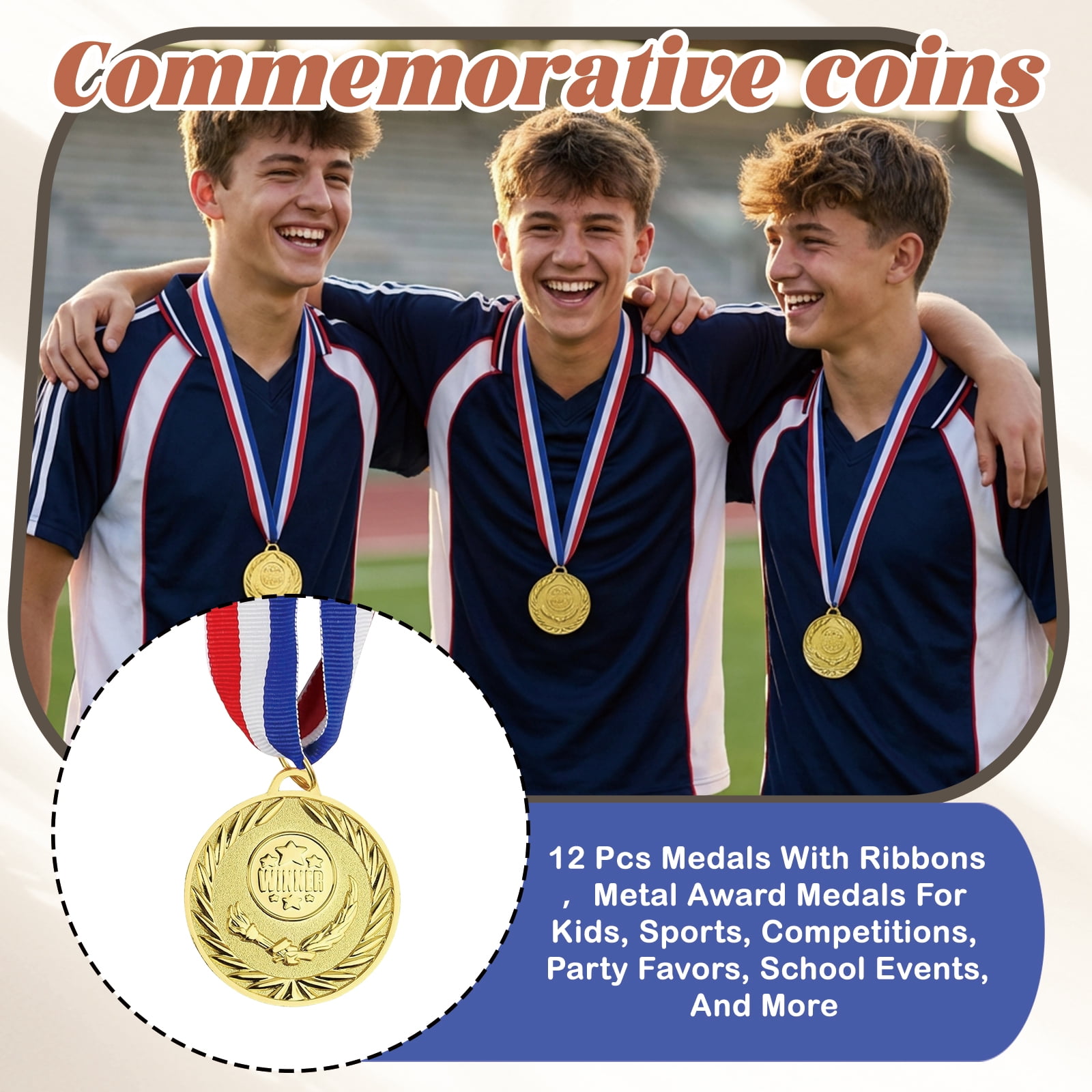 12 Pieces Winner Metal Medals With Ribbons, Sports Competition Awards ...
