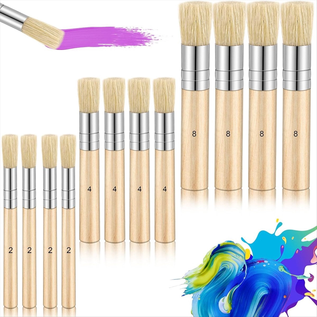 12 Pieces Wooden Stencil Template Paint Brushes Wooden Handle Painting ...