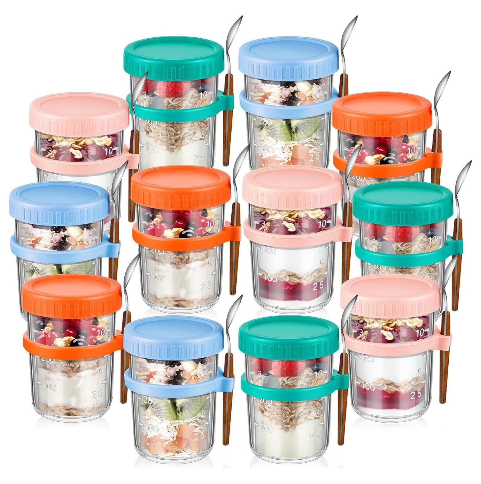 12 Pieces 12 oz Overnight Oats Jars with Lid and Spoon Airtight Oatmeal Container Overnight Oats ...