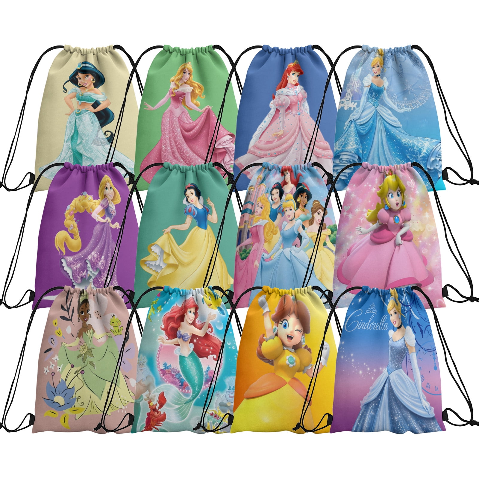 12 Pieces princess Candy Drawstring Bag, Drawstring Goodie Favor Bags for Kids Birthday Party ...
