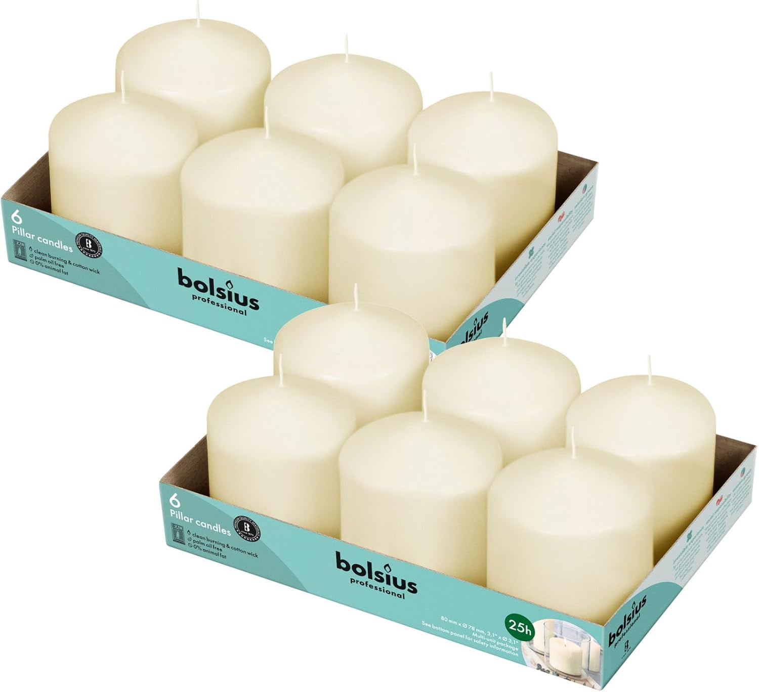 12 Pillar Candles Bulk - 3x3 Inches Candle Set - 25+ Hours Clean ...