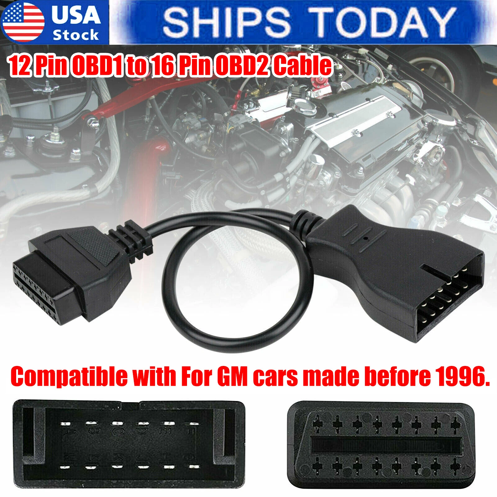12 Pin OBD1 to 16 Pin OBD2 Cable Convertor Adapter For GM Diagnostic ...