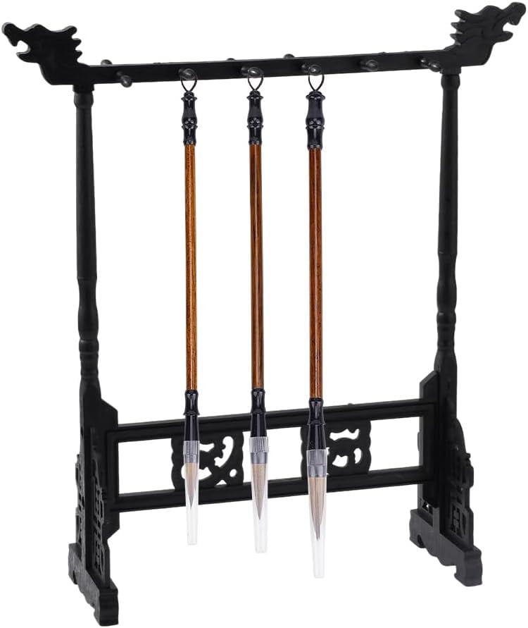 12-Pin Resin Brush Holder Wood Pen Hanging with Chinese Calligraphy ...