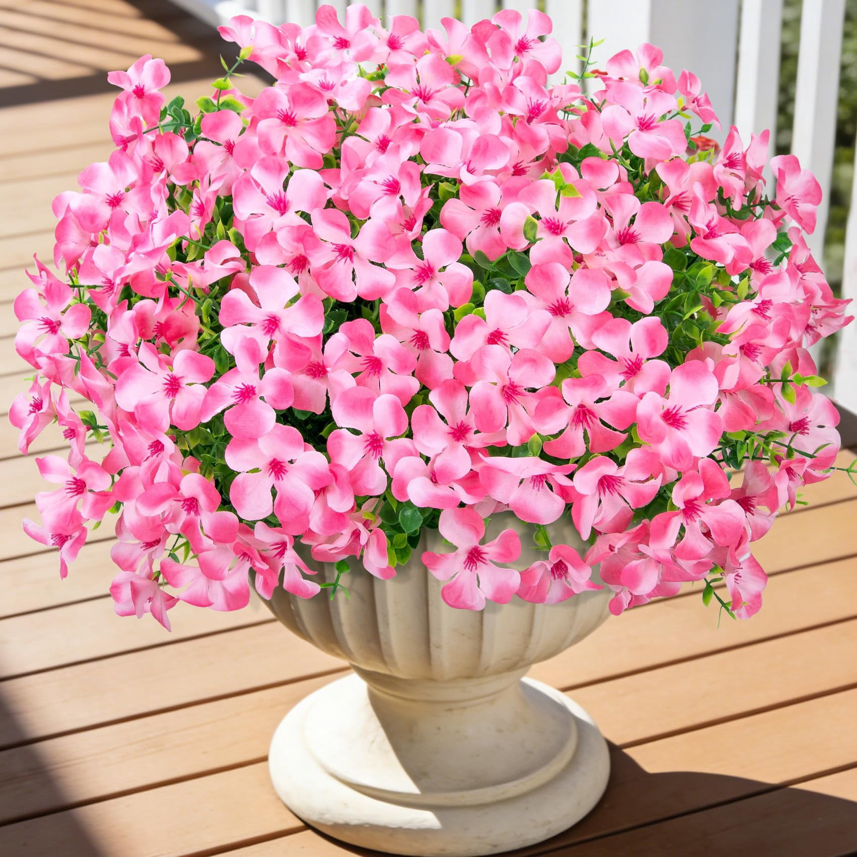 12 Pink Artificial Geranium Flowers With Eucalyptus, Outdoor Patio Yard ...