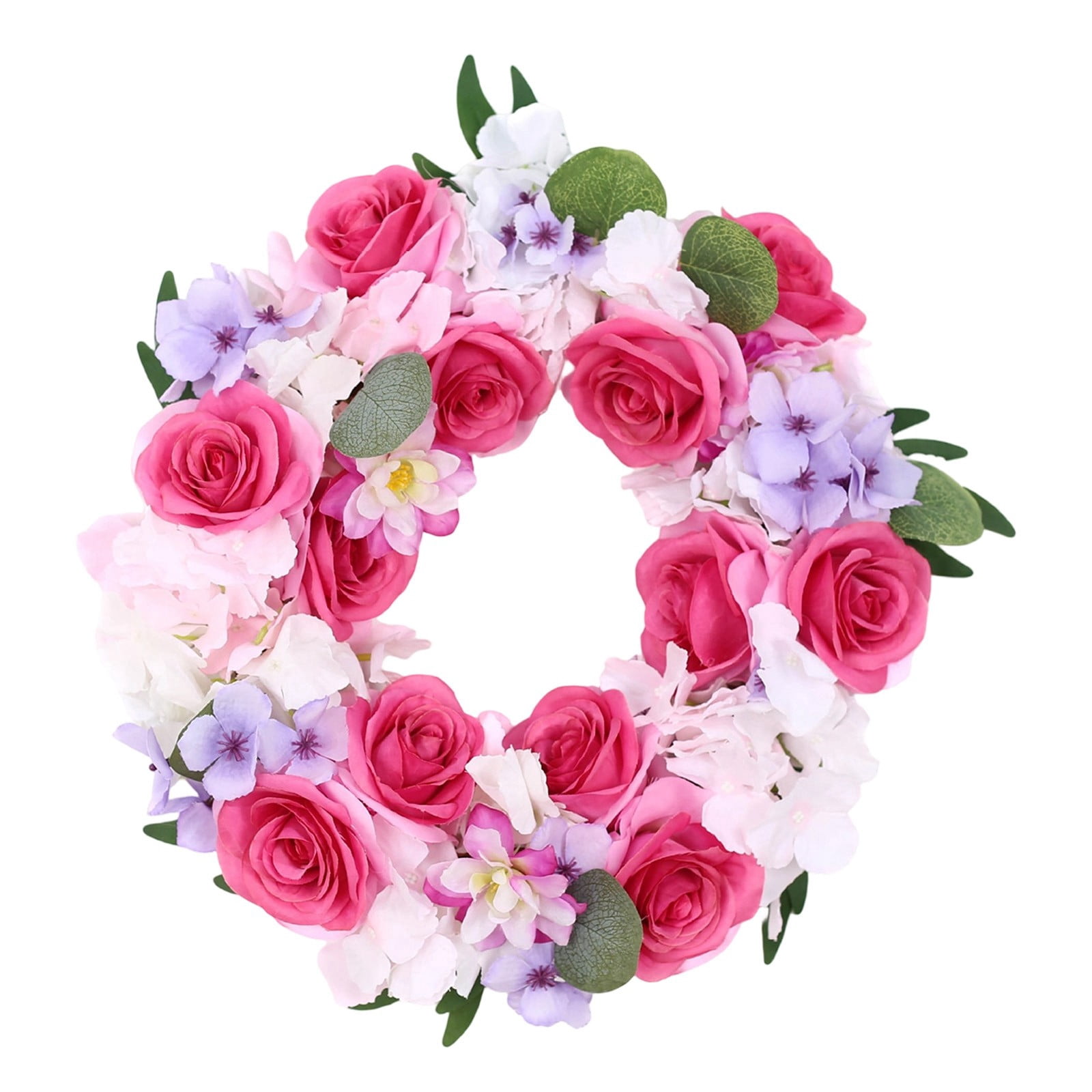 12" Pink Floral Wreath - Artificial Silk Rose, Hydrangea ...