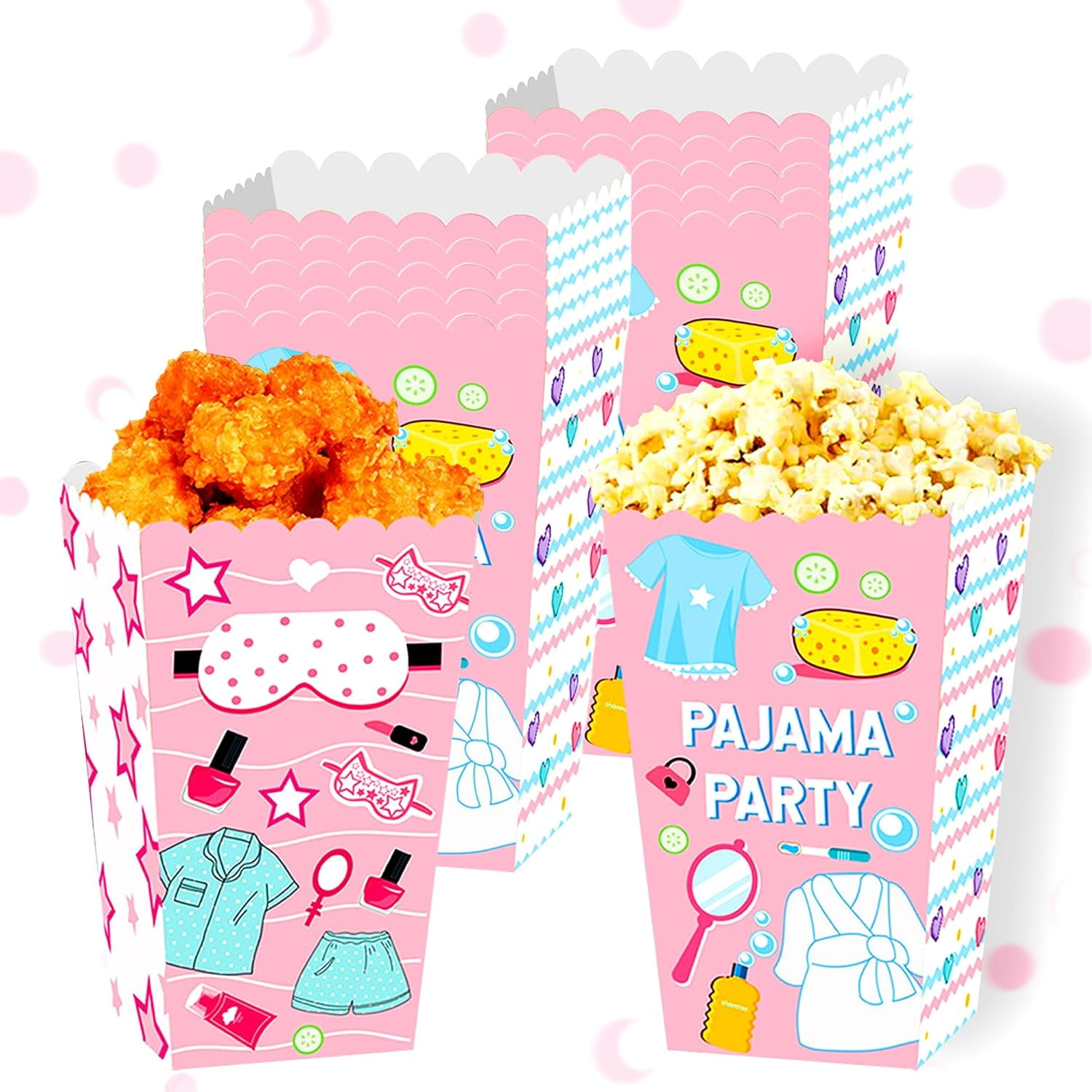 12 Pink Pajama Party Food Boxes Popcorn Snack Boxes Wave Pattern Party ...