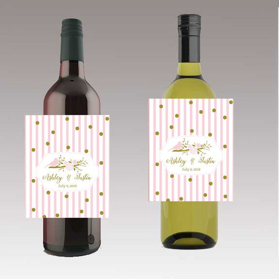 12 Pink Stripes and Gold Dots Confetti Wine / Beer Bottle labels Easy ...