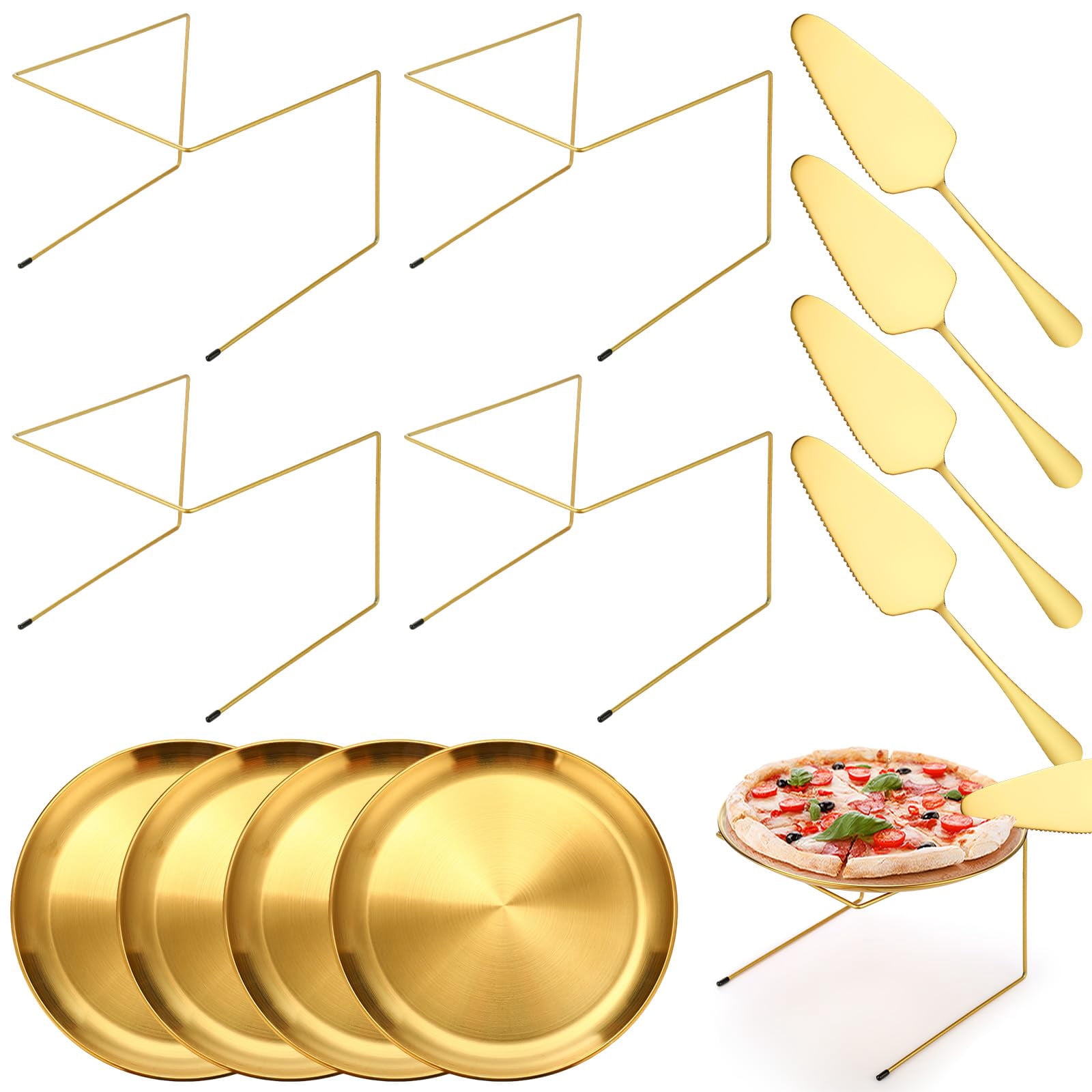 12 Pizza Stand Set: 4 Metal Stands 4 Pans 4 Spatulas For Weddings Party ...