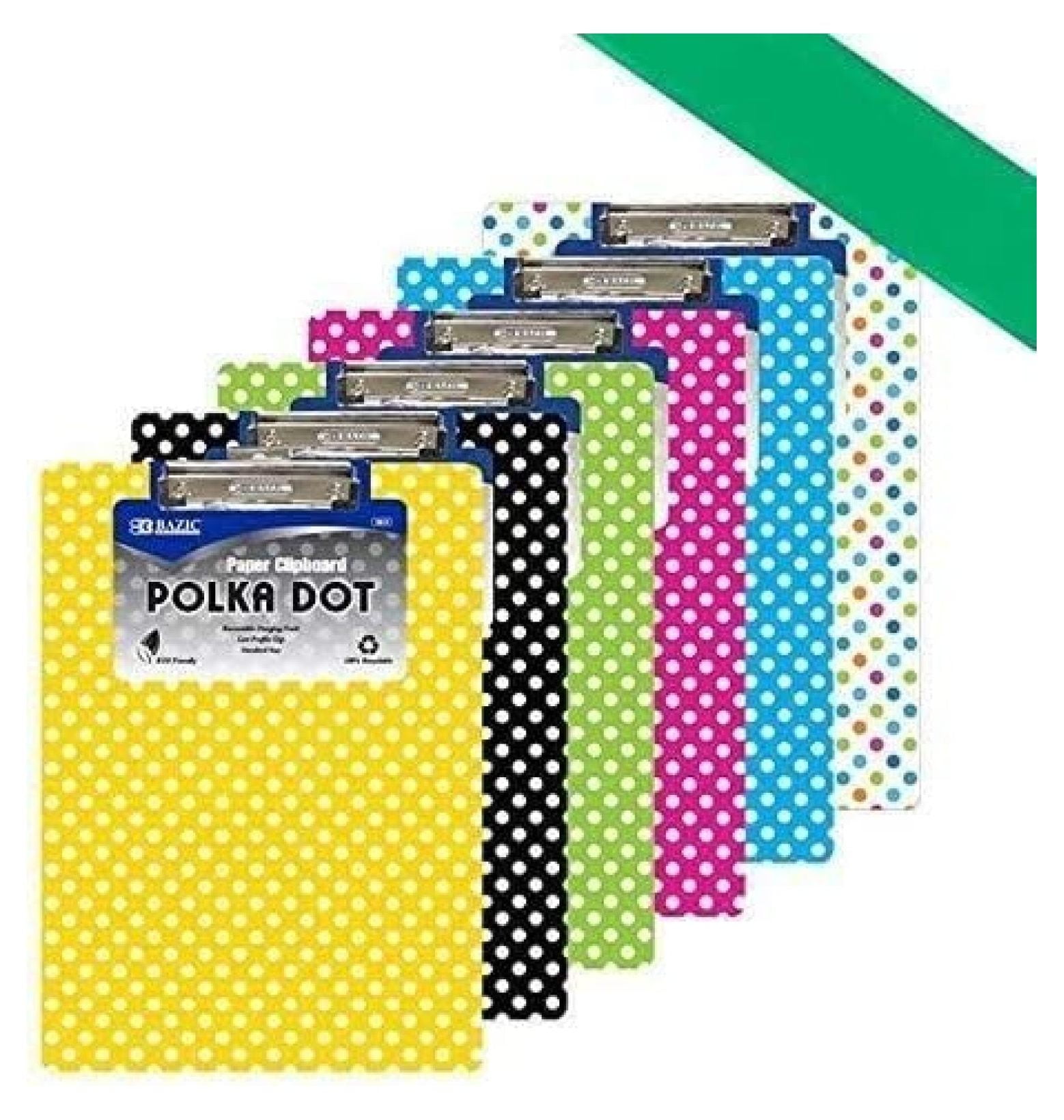 12 Pk, BAZIC Standard Size Polka Dot Paperboard Clipboard w/ Low ...