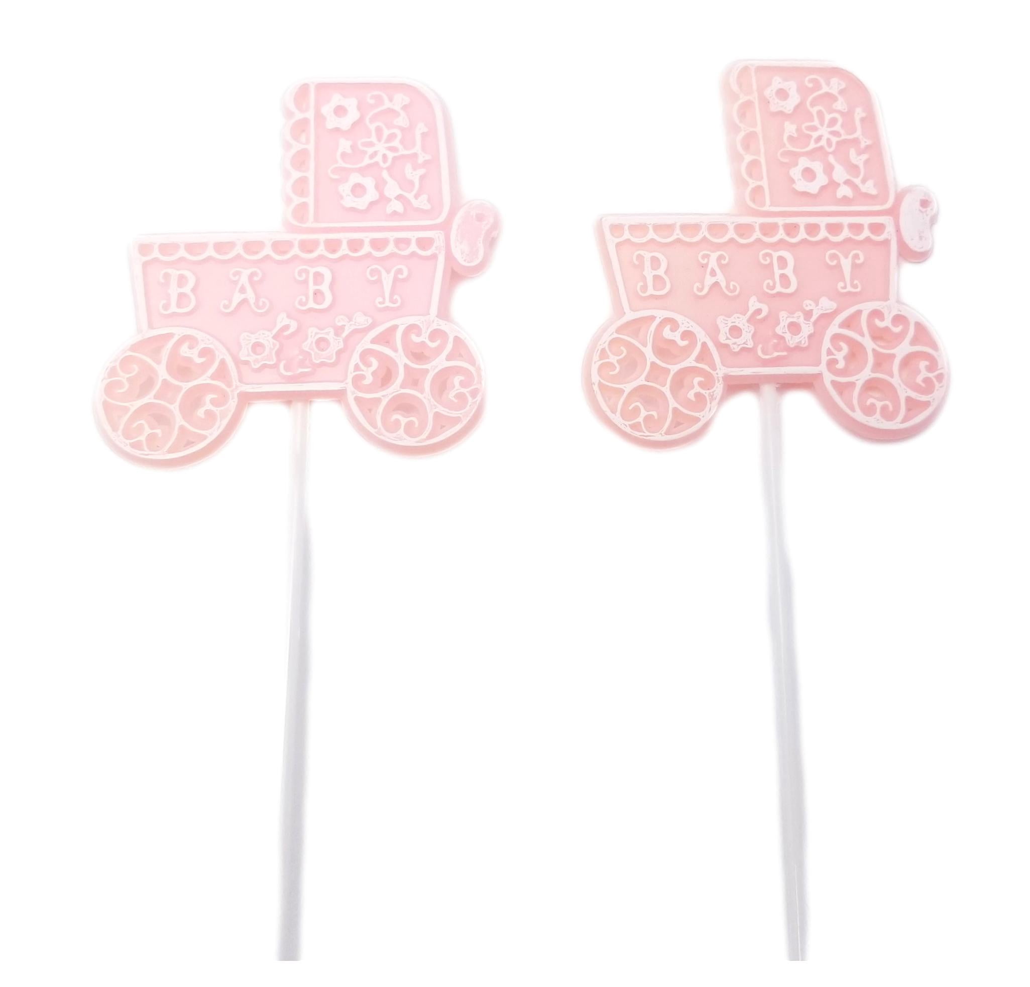 12 Plastic Pink buggy baby carriage shower favors appliques floral ...