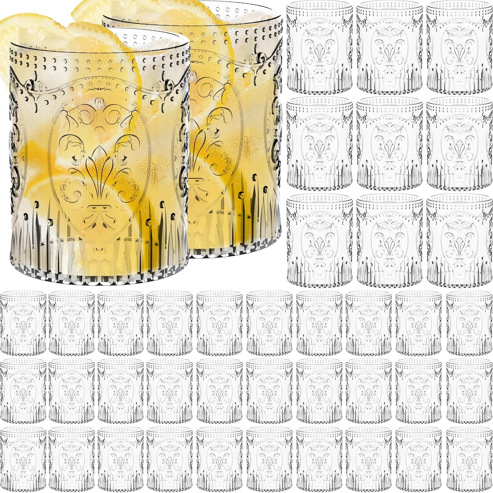 12 Plastic Vintage Drinking Glasses 8.5oz Stemless Retro Embossed Wine ...