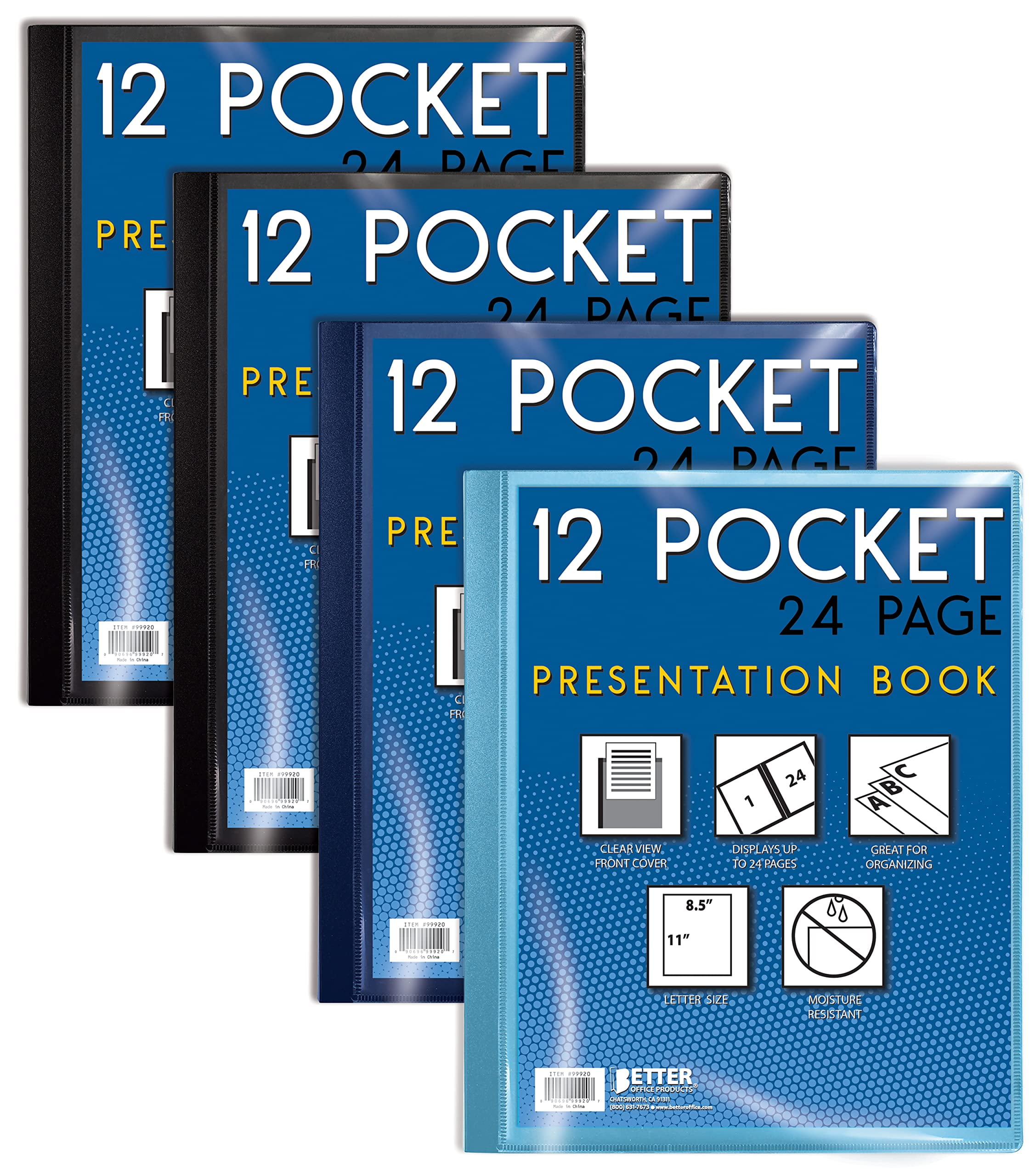 12 Pocket Bound Presentation Book, Assorted Colors, Clear View Front ...